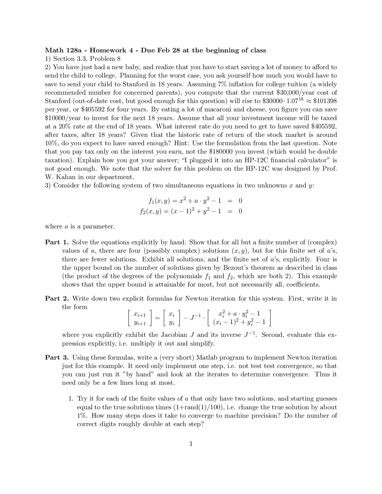 Homework 4 Solutions Numerical Analysis Math 128a Docsity