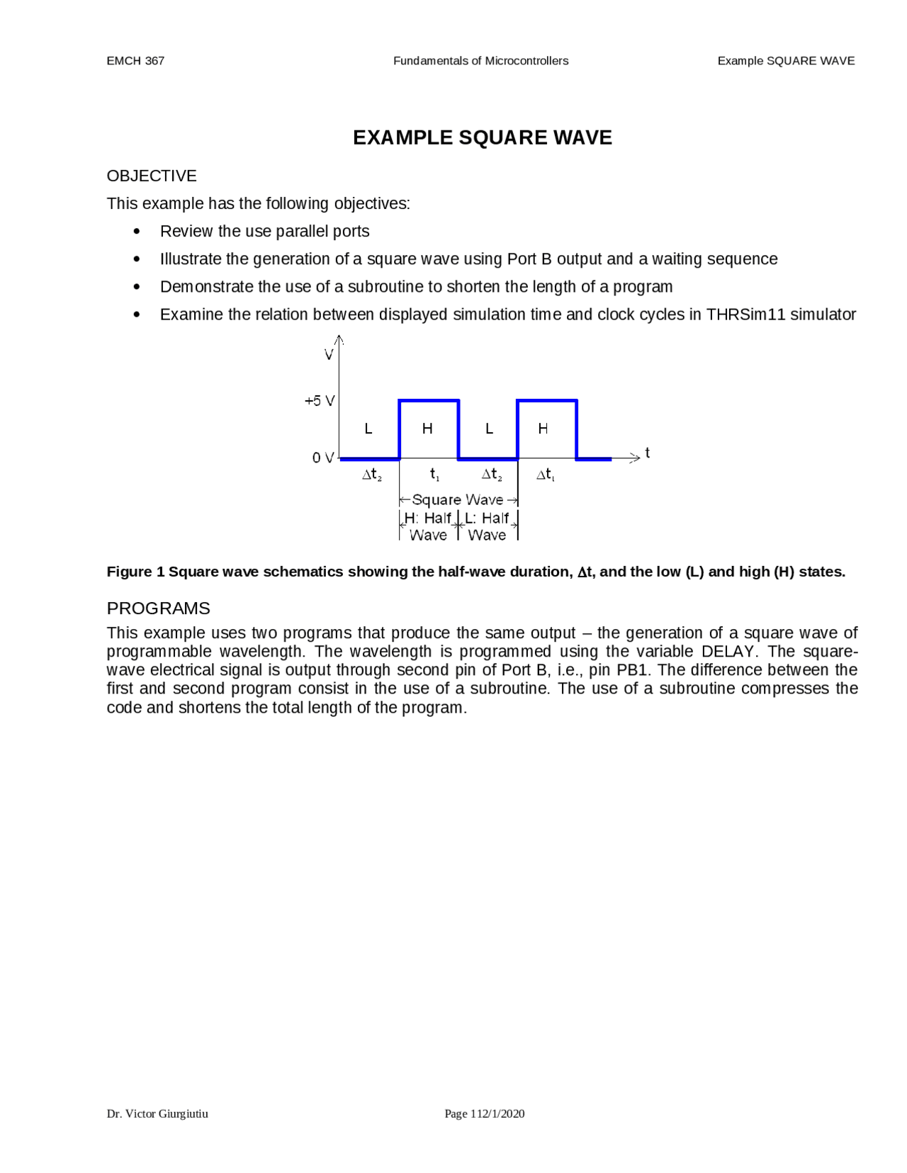 Flow Chart And Code In The Program Square Wave Emch 367 Docsity