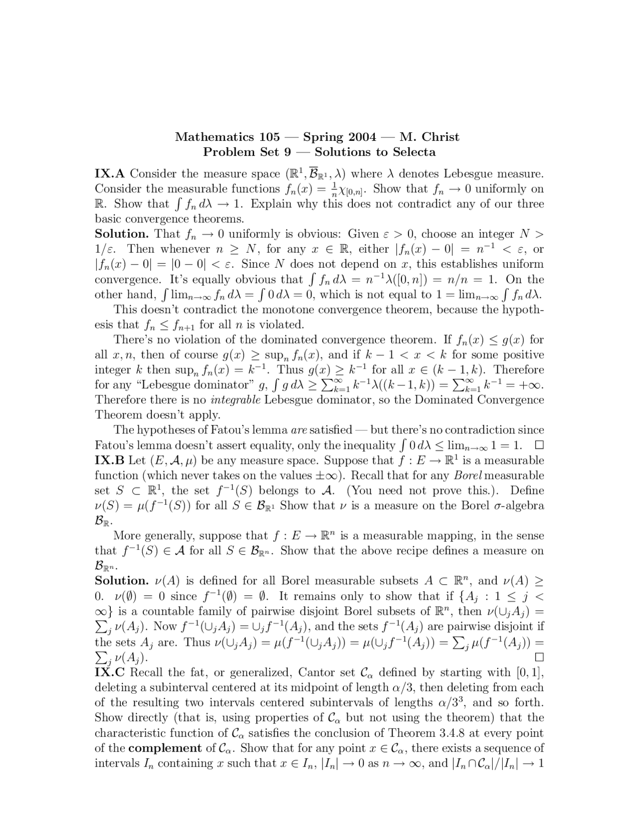 Solutions To Selecta Problem Set 9 Math 105 Docsity