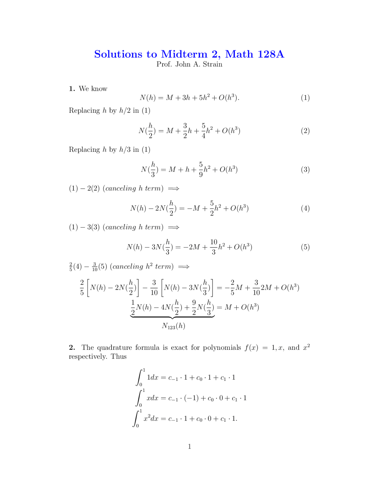 Midterm Exam 2 With Solutions Numerical Analysis Math 128a Docsity
