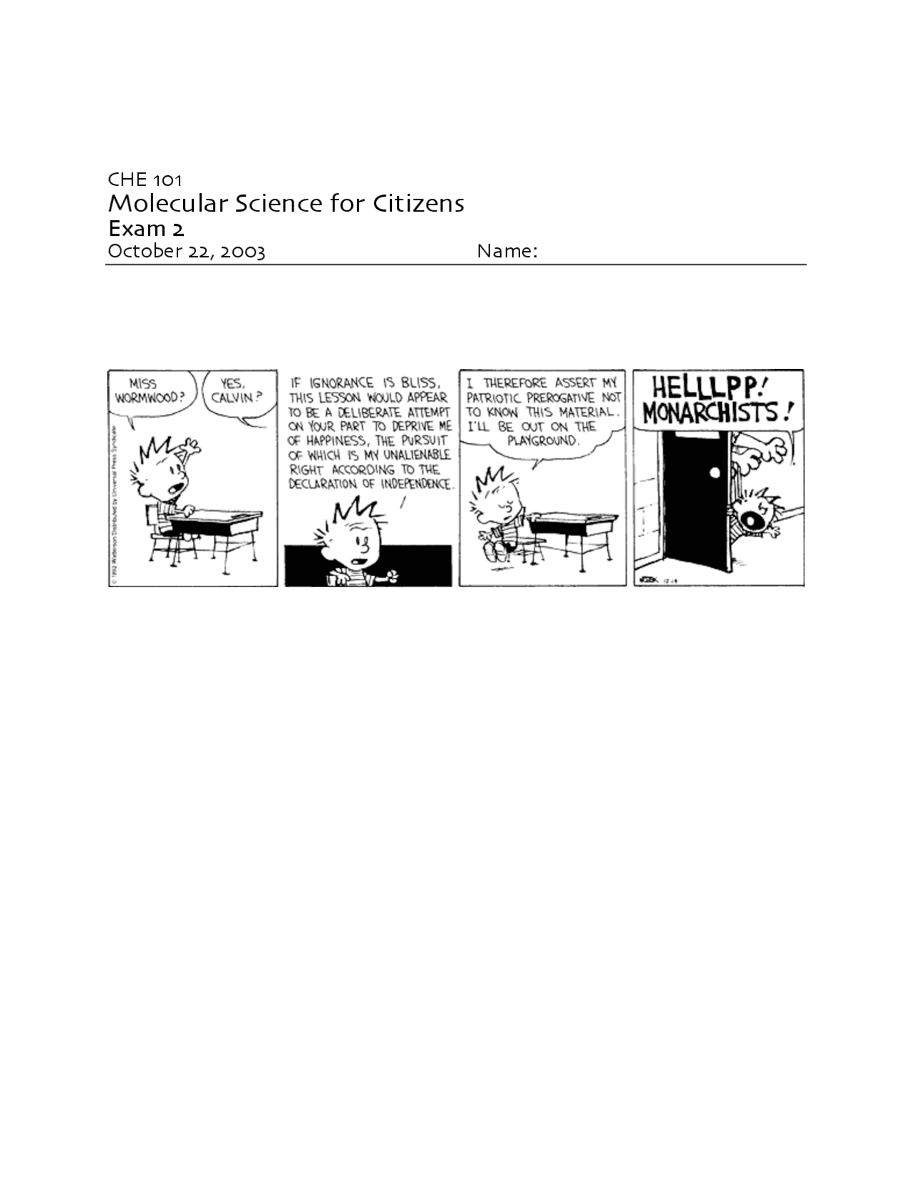 6 Questions On Molecular Science For Citizens Exam 2 Che 101 Docsity