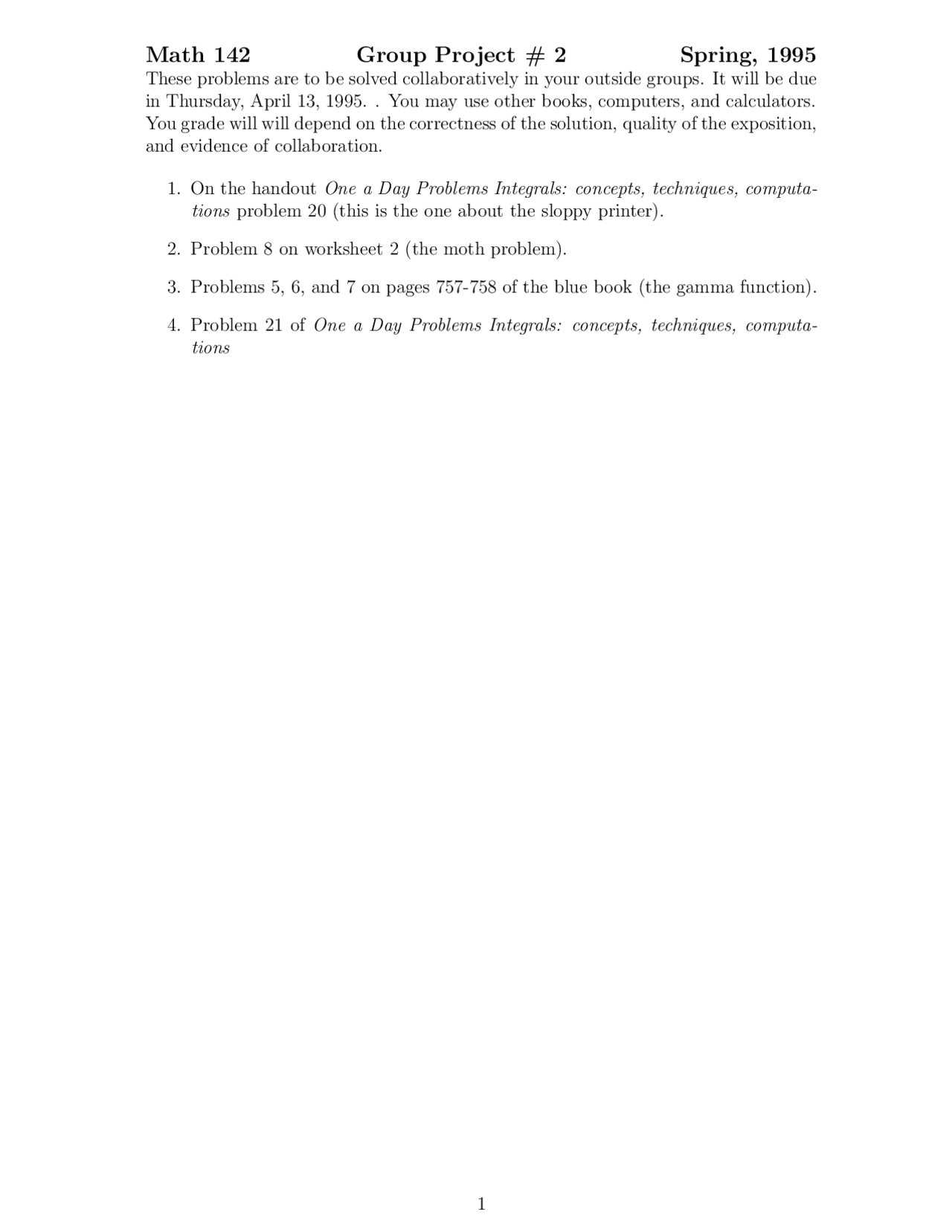 Problems for Group Project 2 - Calculus II | MATH 142 | Study Guides ...