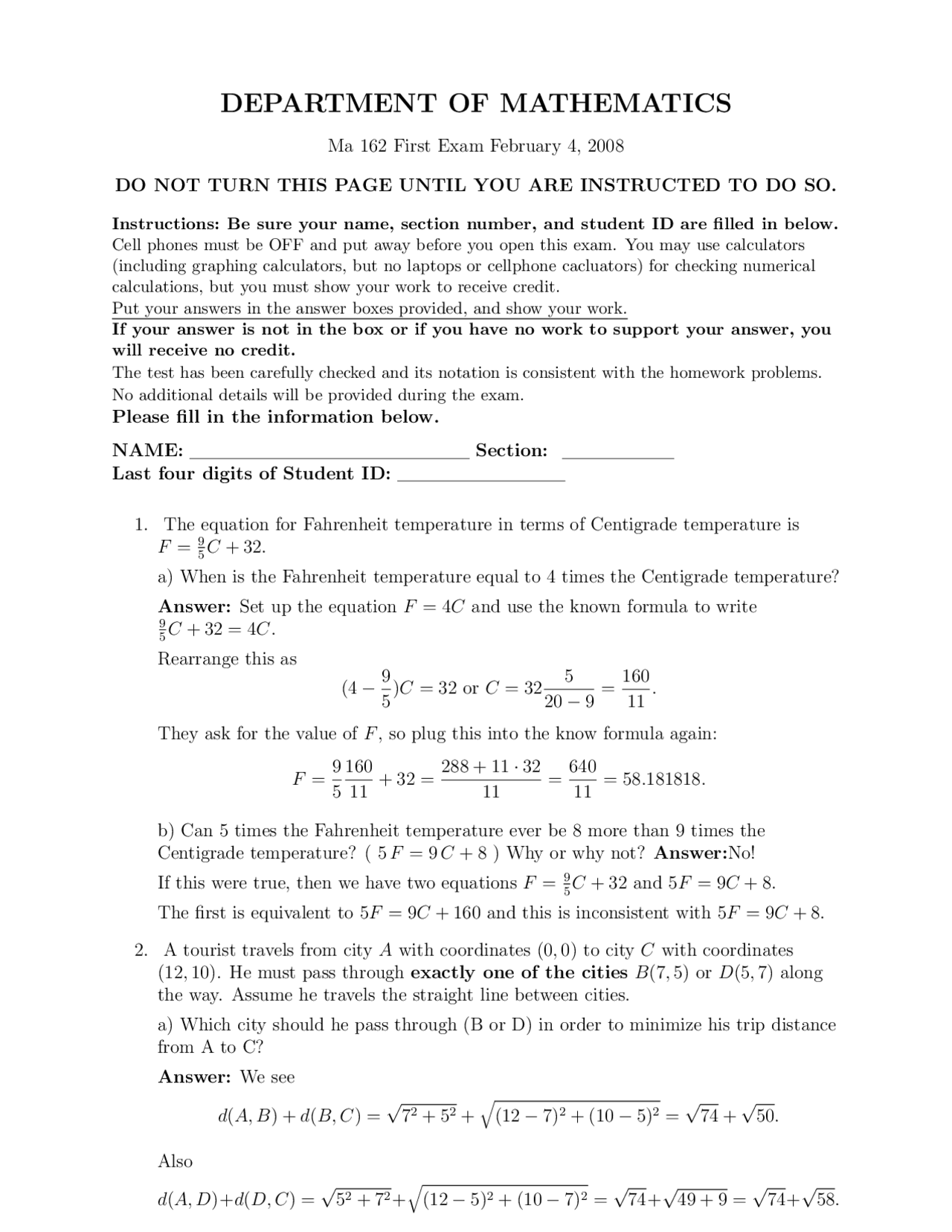 Exam 1 Questions With Answers Finite Method And Its Applications Ma