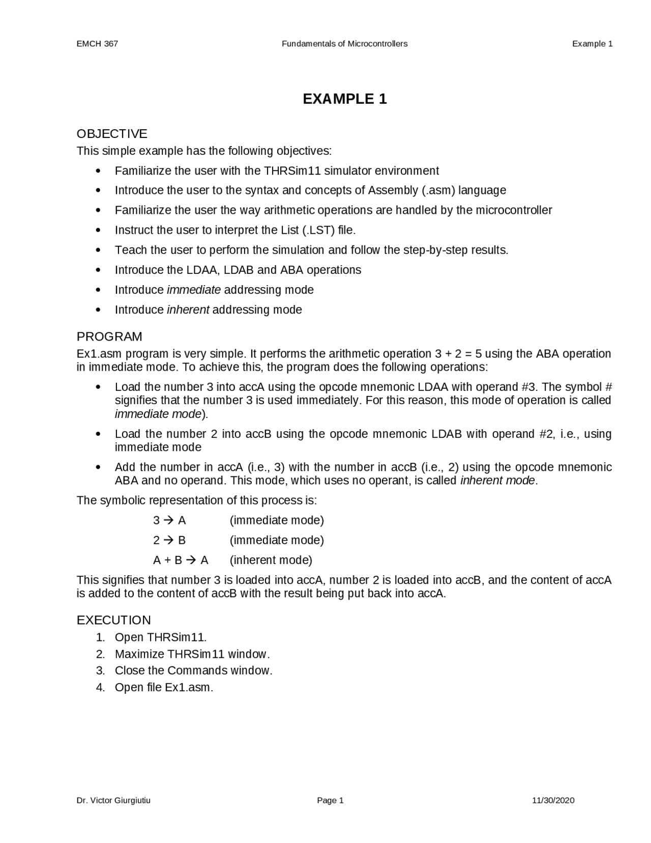 Microcontrollers Mechanical Engineering - Example #1 | EMCH 367 - Docsity