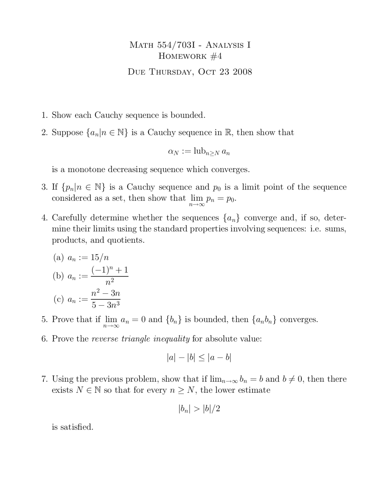 7 Questions On The Cauchy Sequences Homework 4 Math 554 Docsity