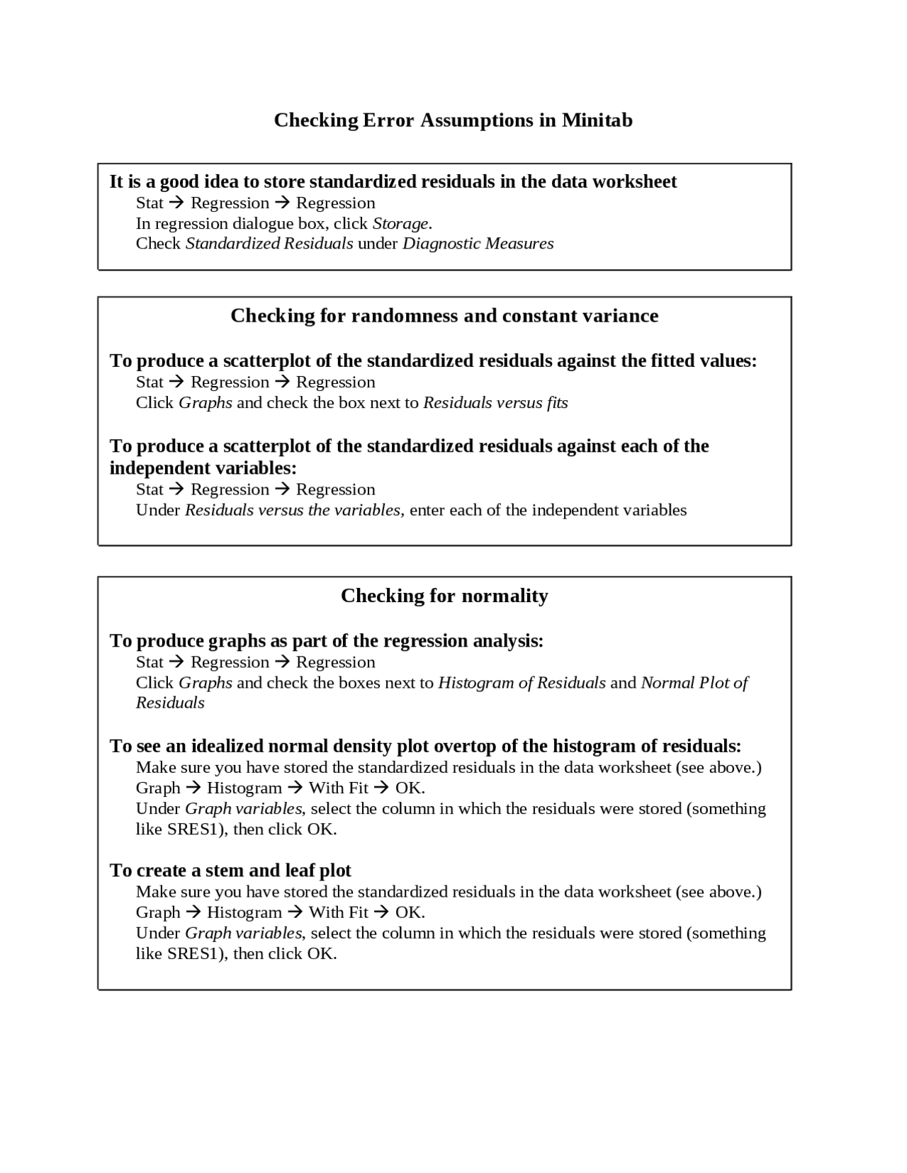 Lecture Notes On Checking Errors Assumptions In Minitab Edp 660 Docsity