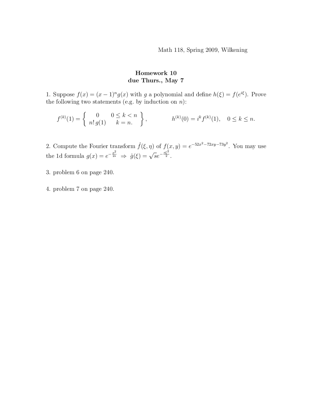 Homework 10 With 4 Practice Problems On Fourier Wavelets Math 118