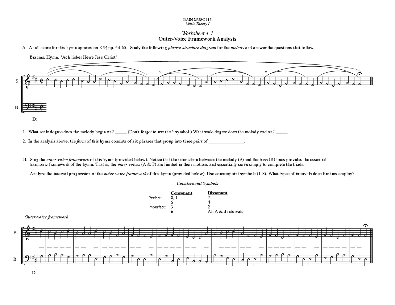 Assignment 4 Outer Voice Framework Analysis Music Theory I Musc 115