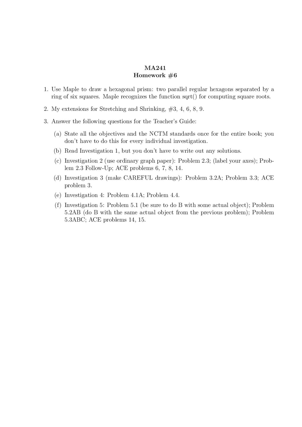 Assignment 6 Questions Geometry For Middle School Teachers Ma 241