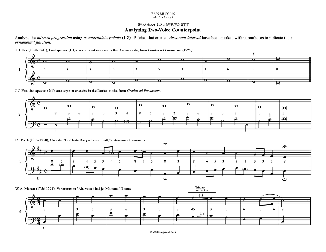 Worksheet 1 Answer Key: Analyzing Two Voice Counterpoint | MUSC 115 ...