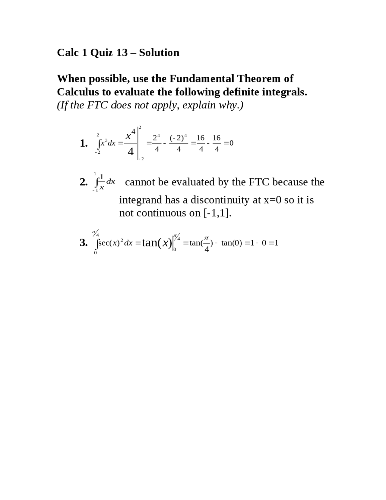 Solutions For Quiz 13 Calculus I Math 141 Docsity