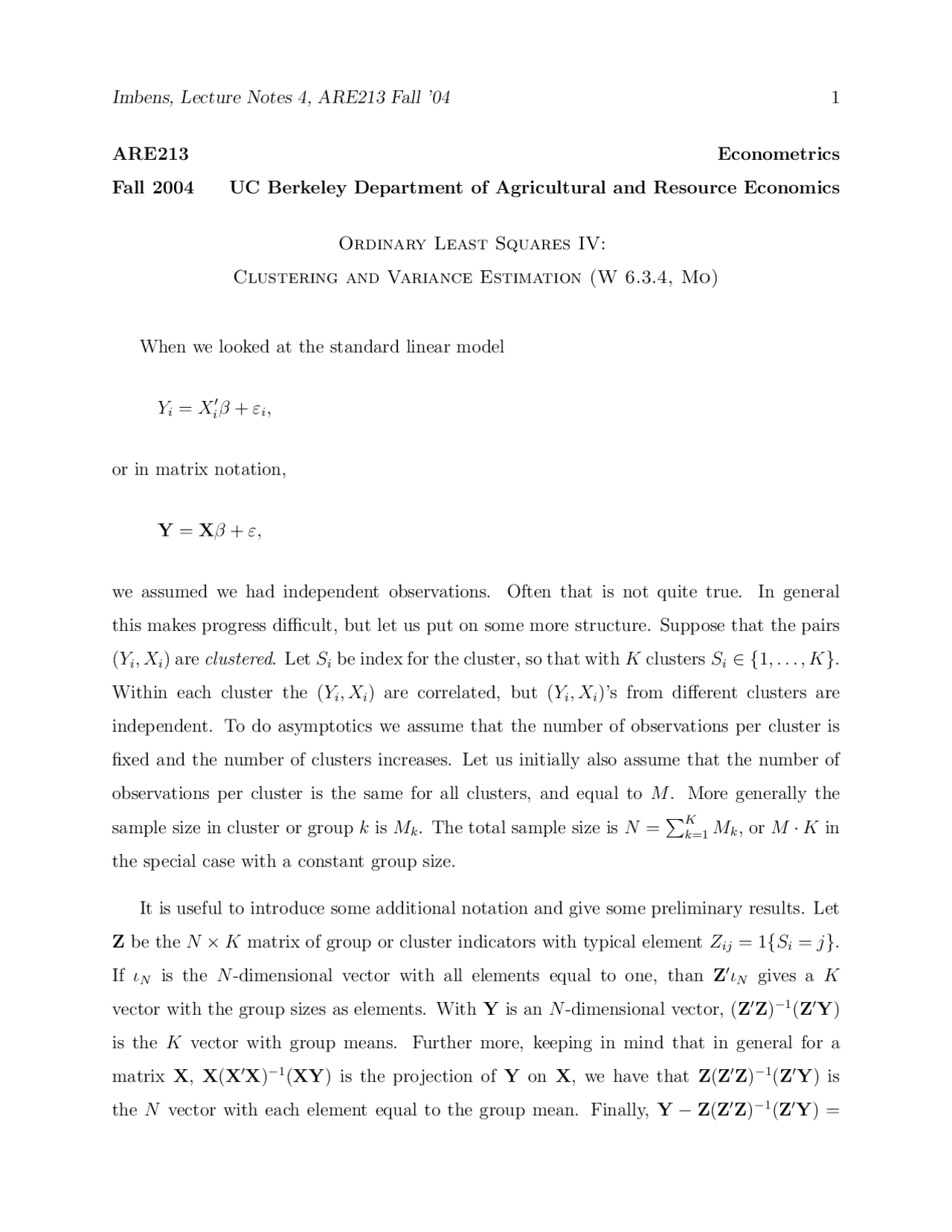 Ordinary Least Squares Iv Clustering And Variance Estimation Aresec