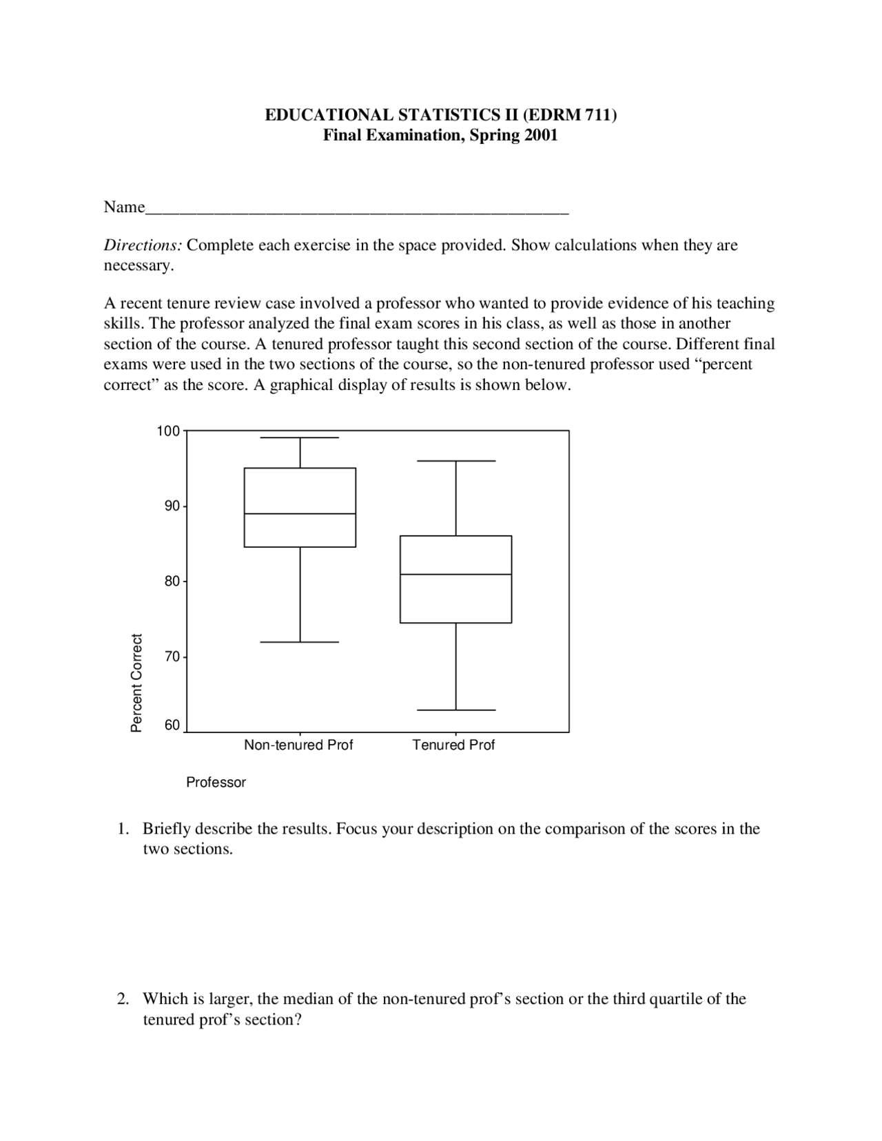 25 Problems For Final Exam Educational Statistics Ii Edrm 711 Docsity