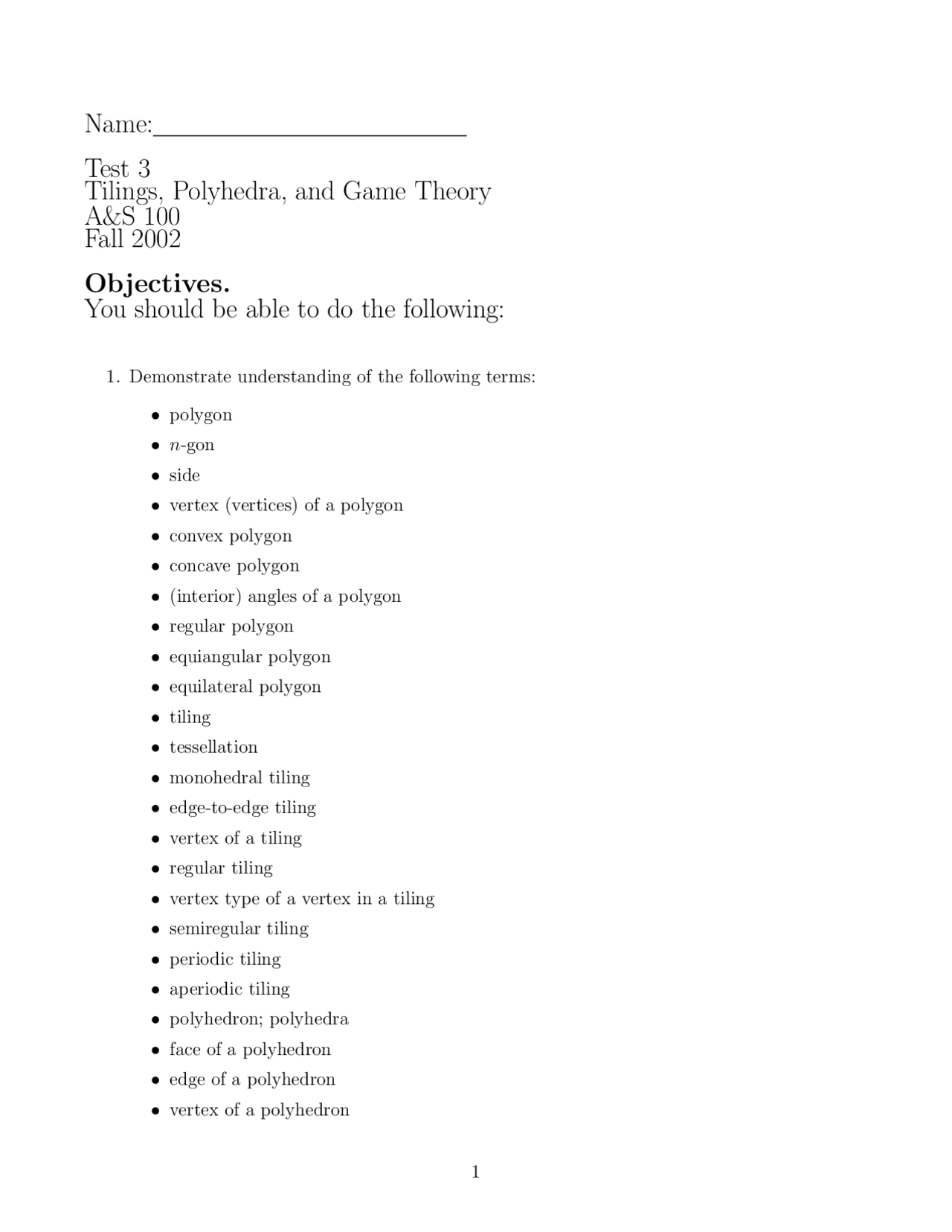 Concave and Convex Polygon on Game Theory - Test 3 | A&S 100 - Docsity