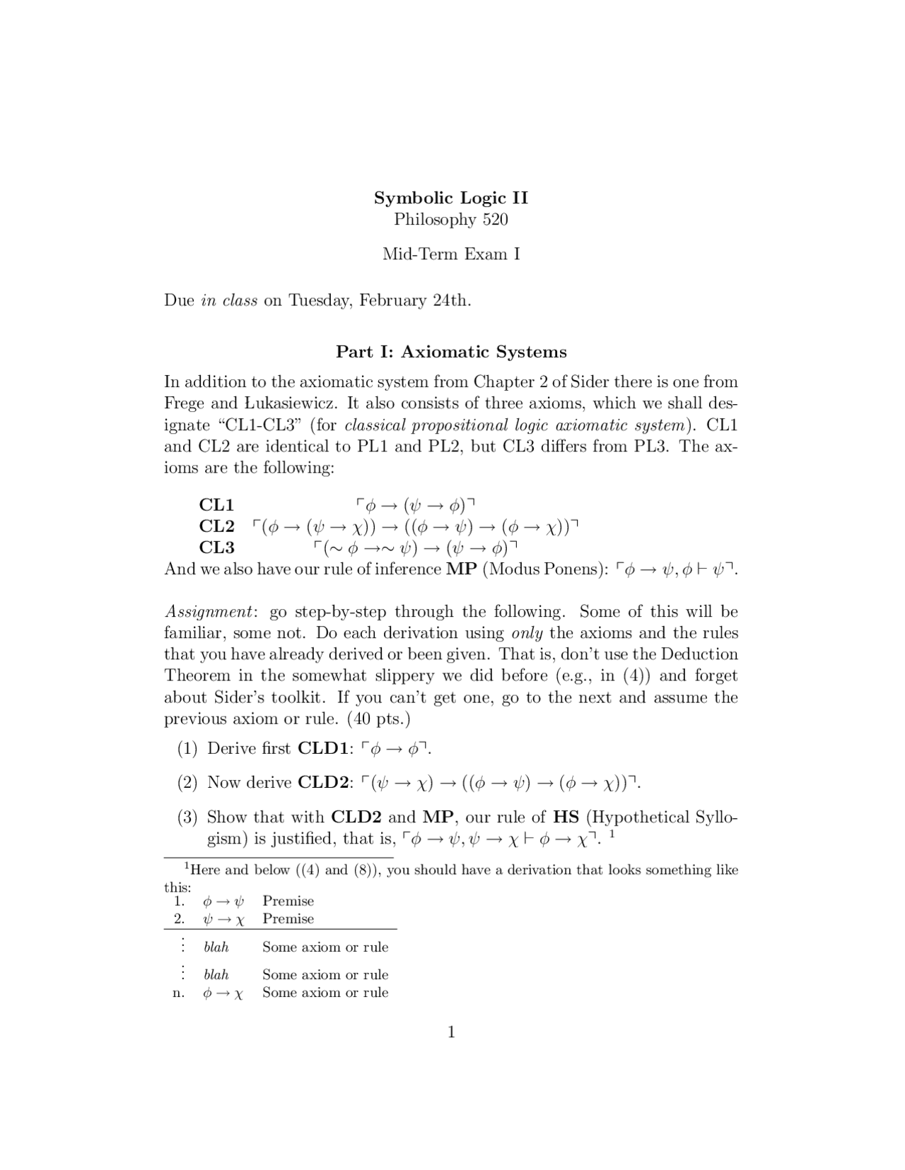 Midterm Exam 1 Problems For Symbolic Logic Ii Phi 520 Docsity
