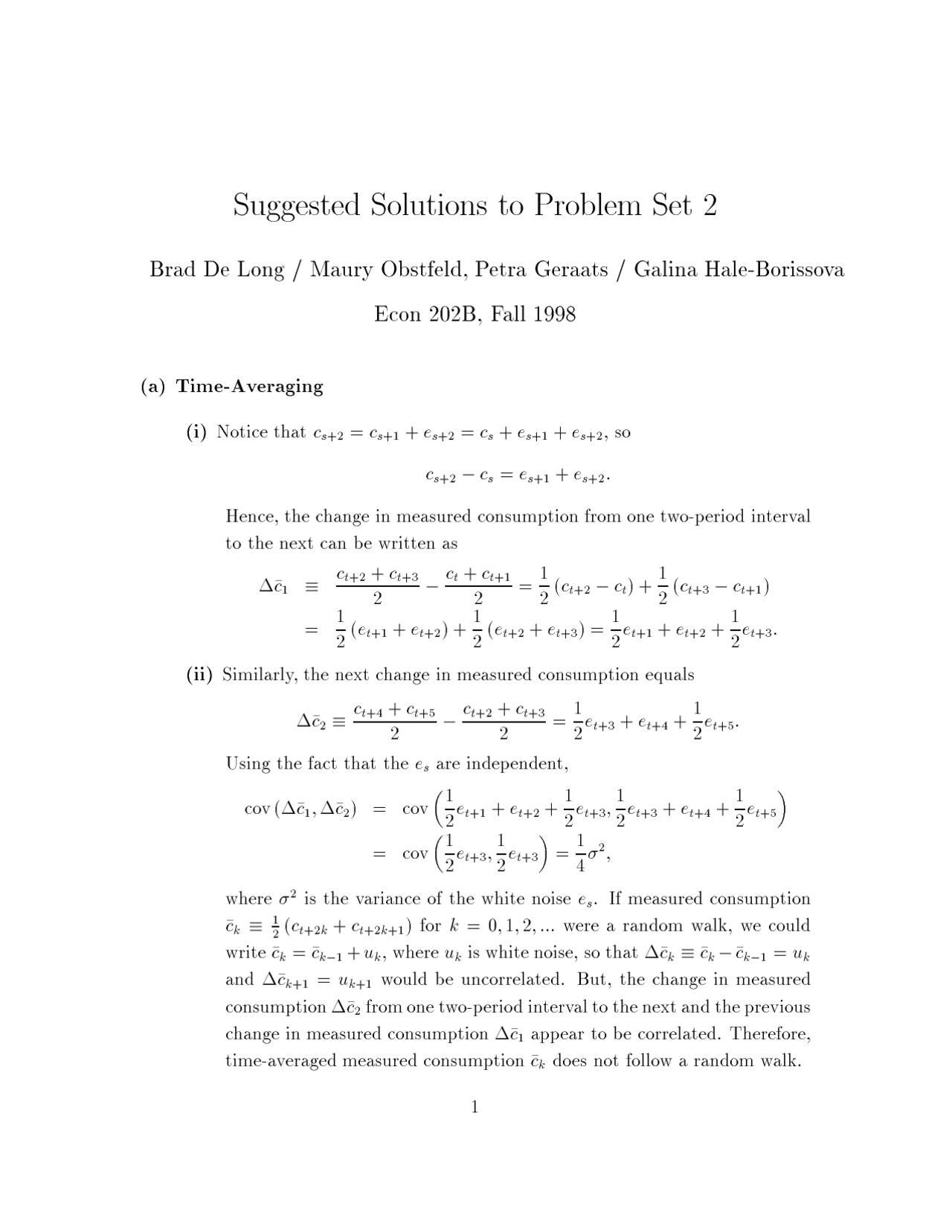 Solutions For Problem Set 2 Time Averaging Econ 161 Docsity