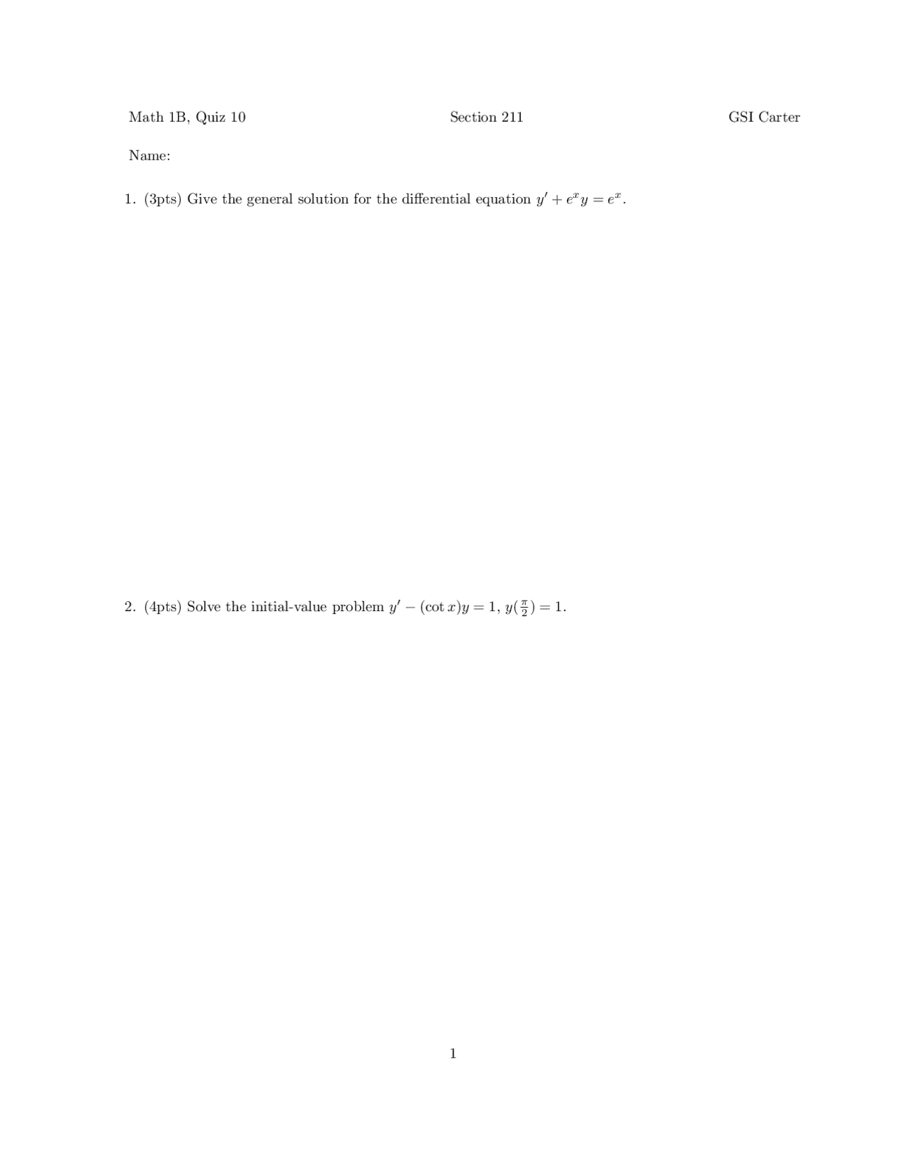 3 Problems On Calculus Practice Quiz 10 Math 1b Docsity
