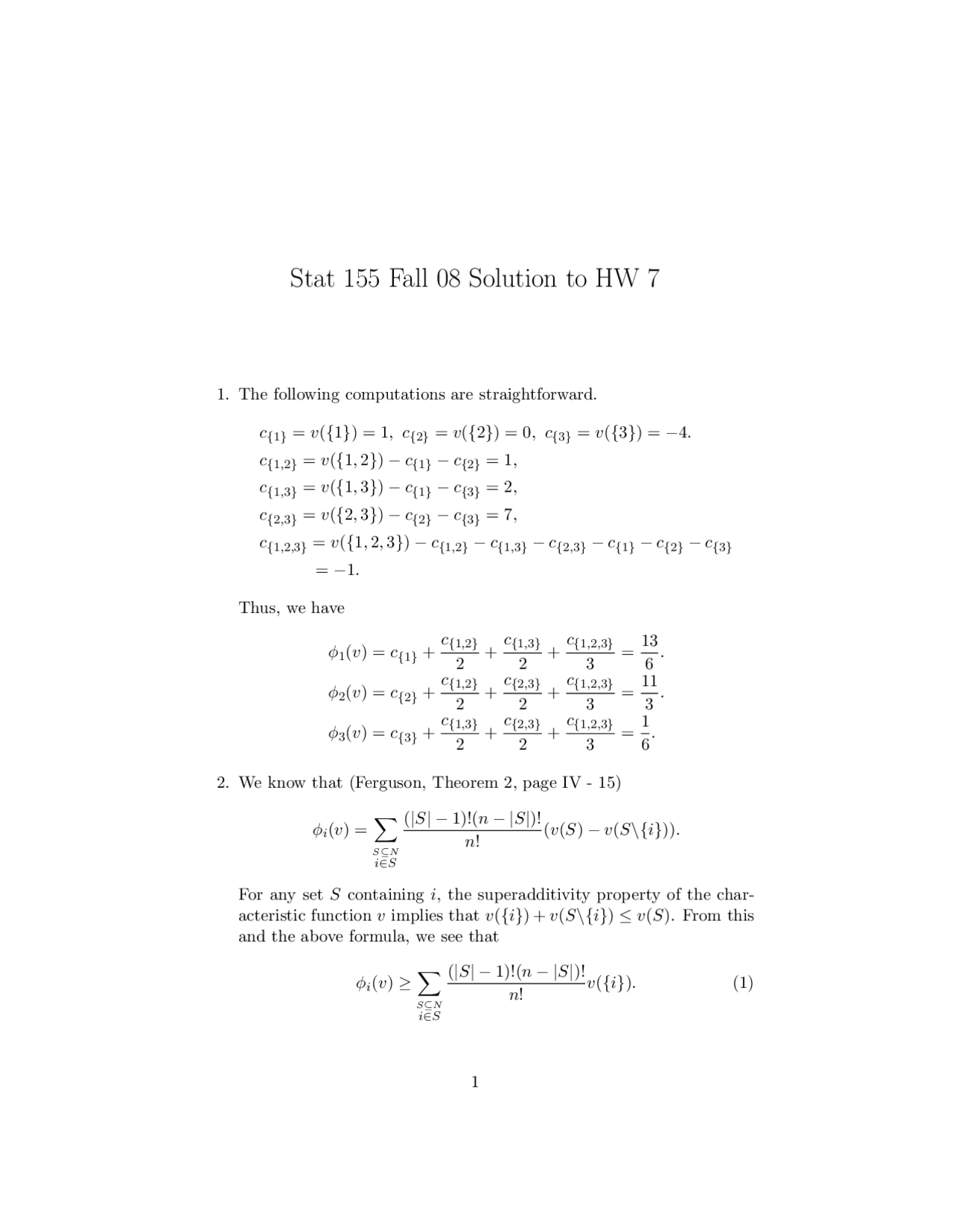 Game Theory Homework 7 Solutions Stat 155 Docsity