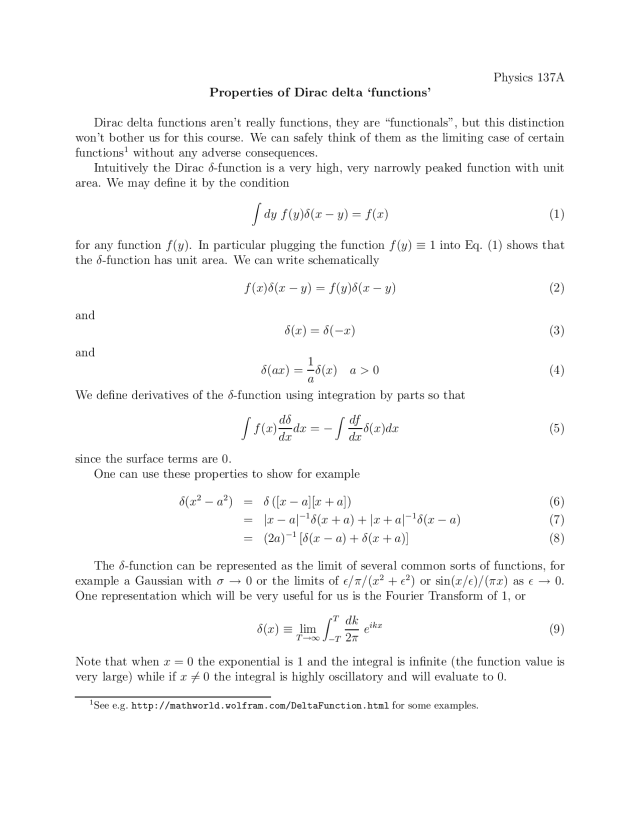 Properties of Dirac Delta Function - Quantum Mechanics - Lecture Notes ...