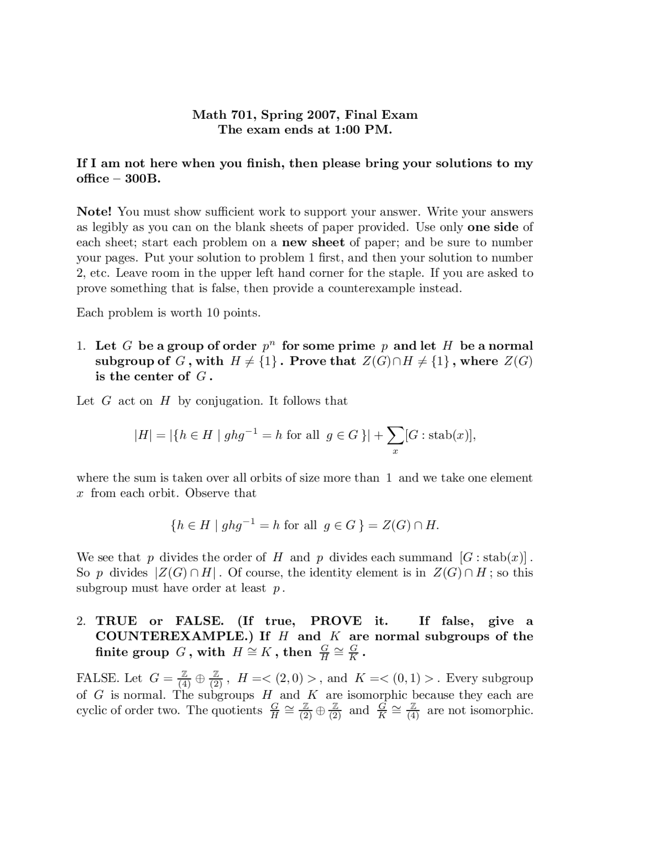 Algebra I Questions With Answer Final Exam Math 701 Docsity