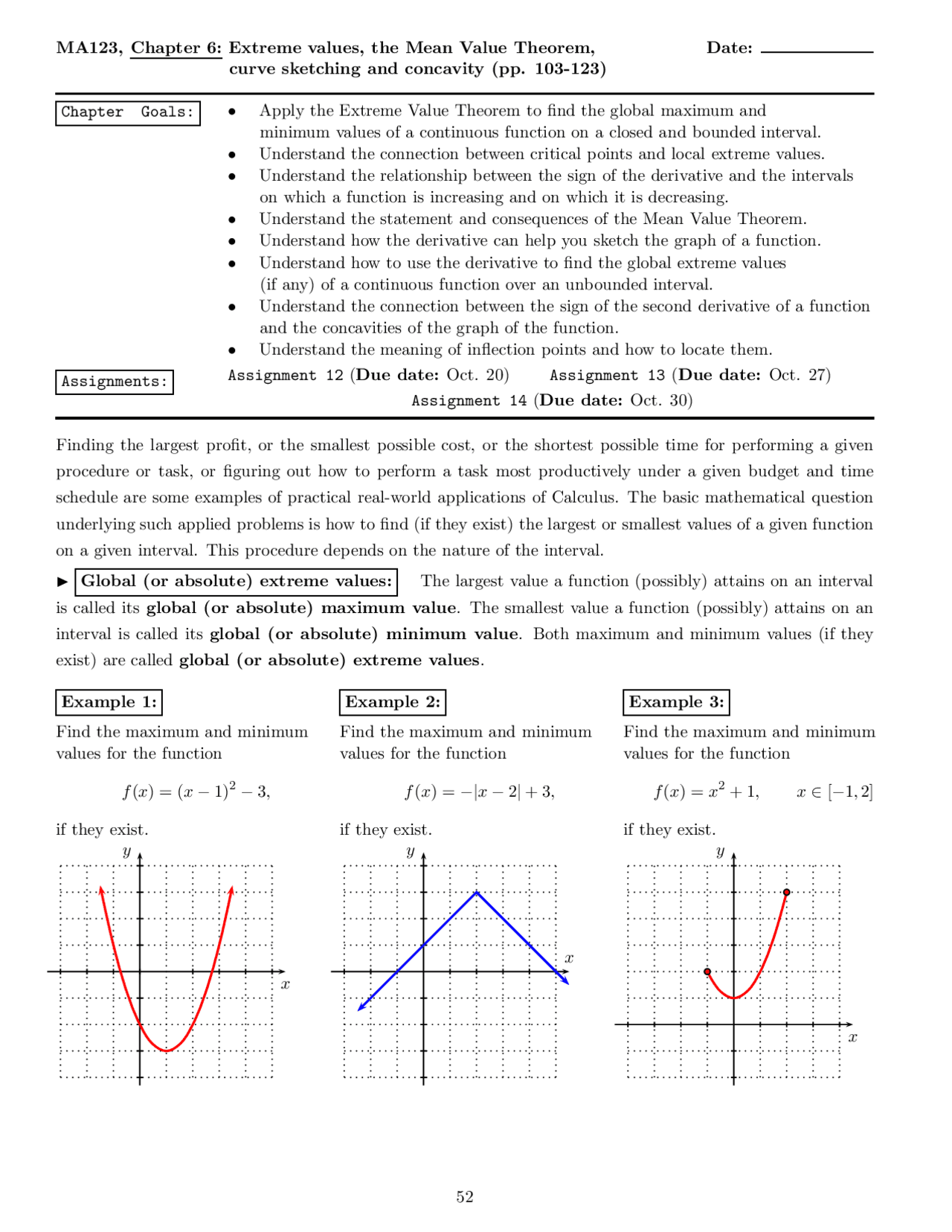 Extreme Values, Mean Value Theorem, Curve Sketching - Lecture Notes ...