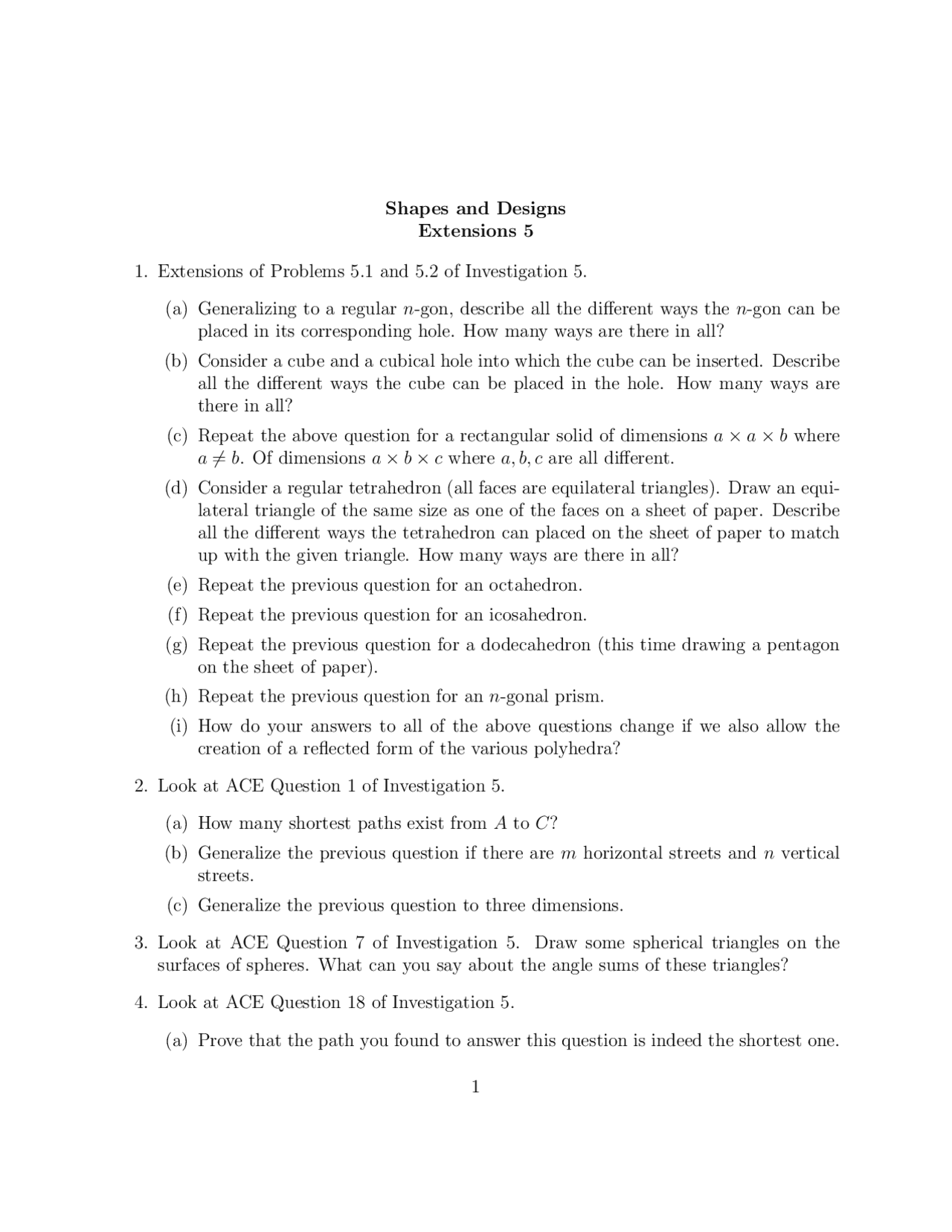 Shapes And Designs Extensions Problems 5 Ma 241 Docsity