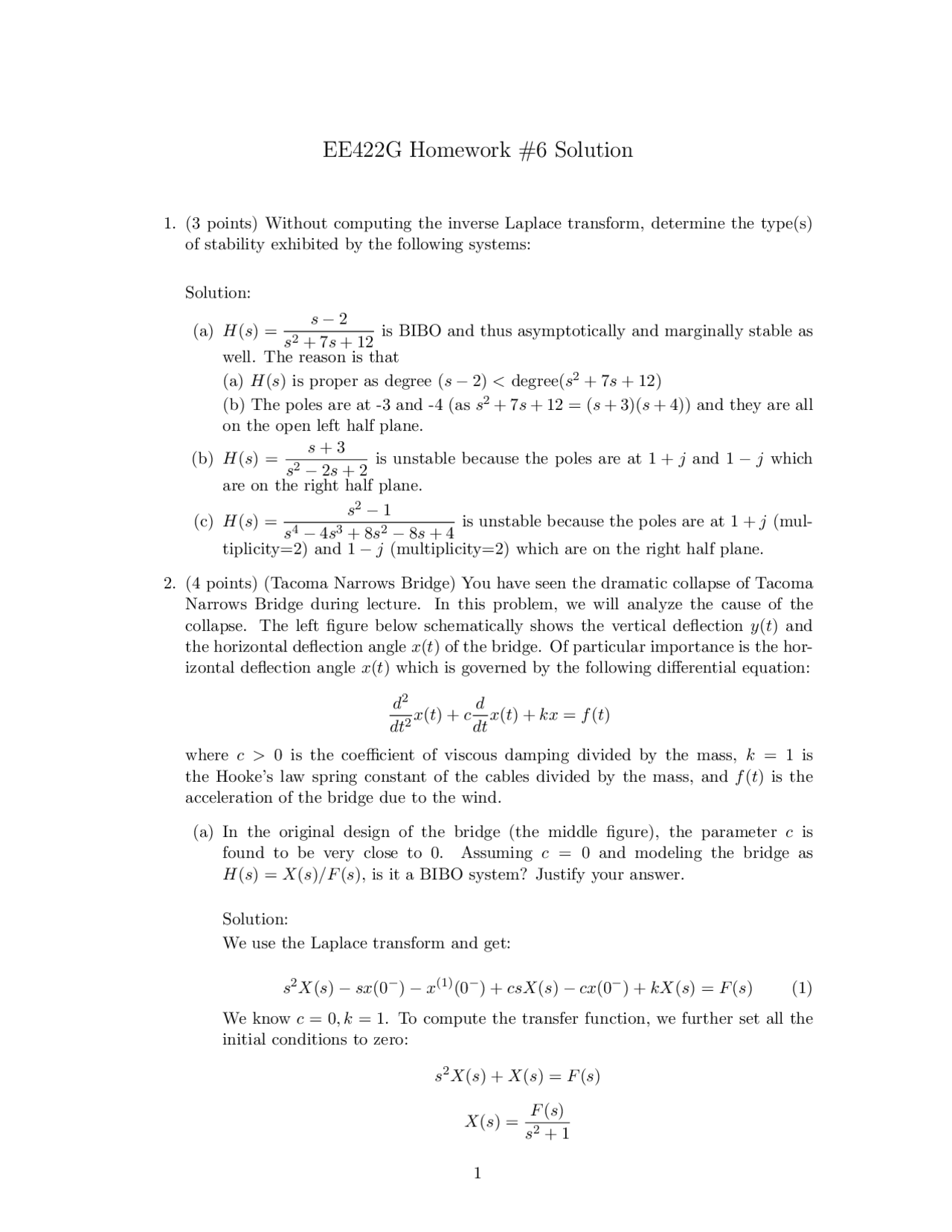 Solutions for Homework 6 | Signal and System Modeling | EE 422G - Docsity
