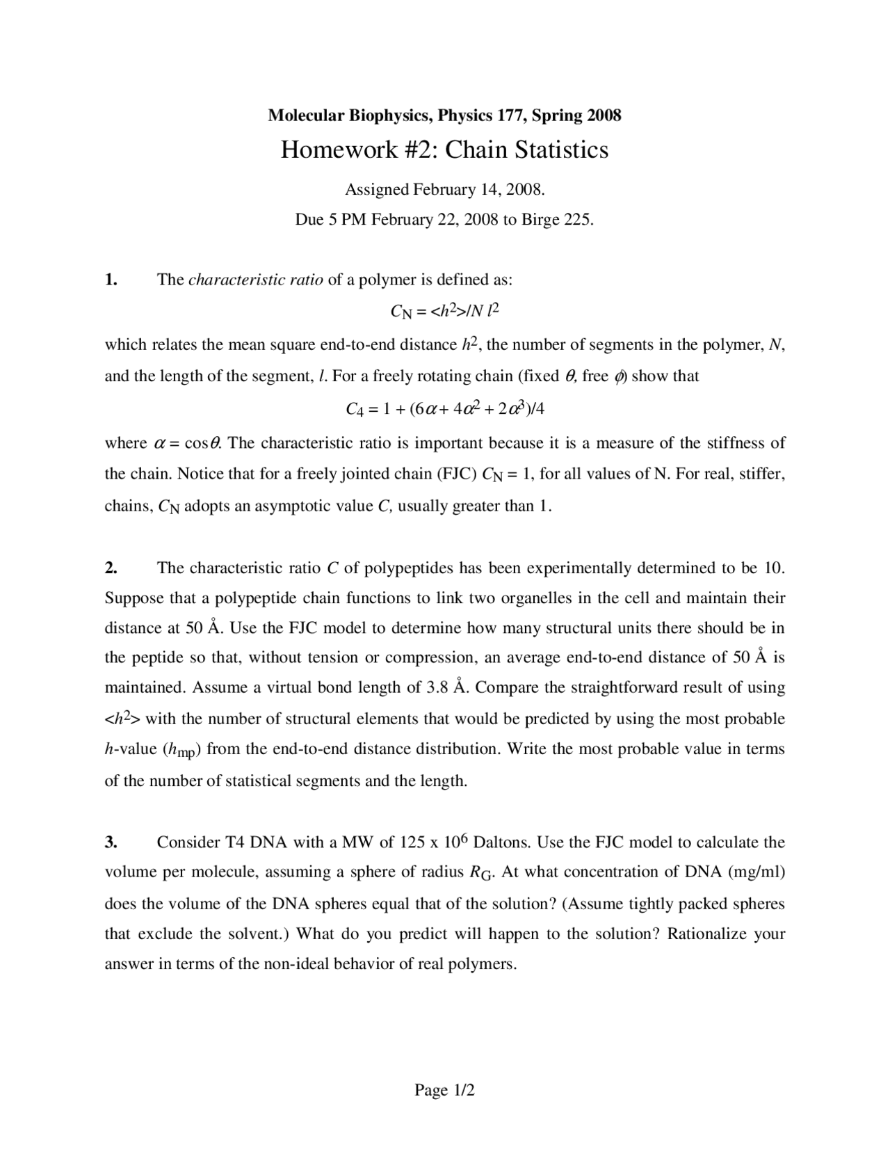 Chain Statistics - Homework 2 | Molecular Biophysics | PHYSICS 177 ...
