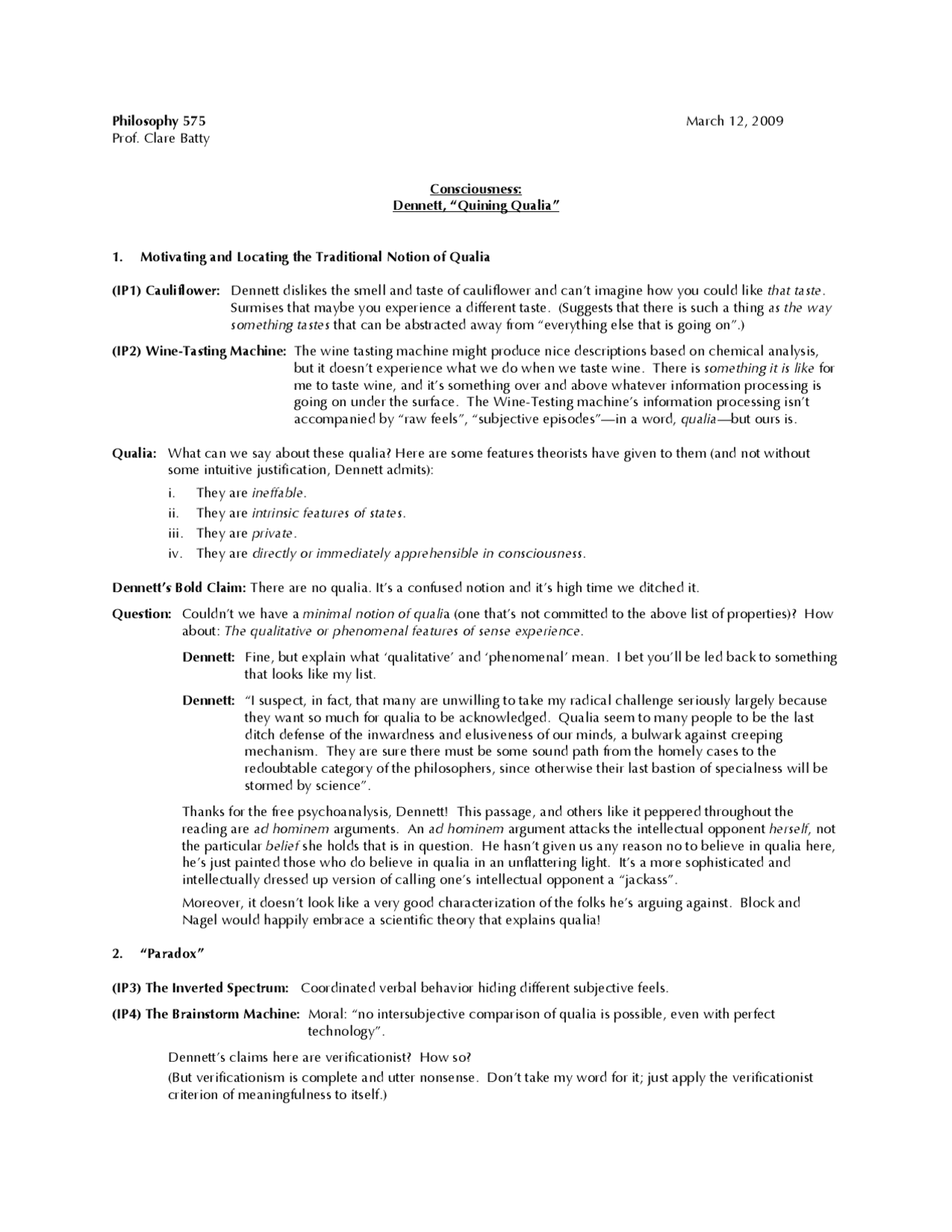 Motivating And Locating The Traditional Notion Of Qualia Notes Phi