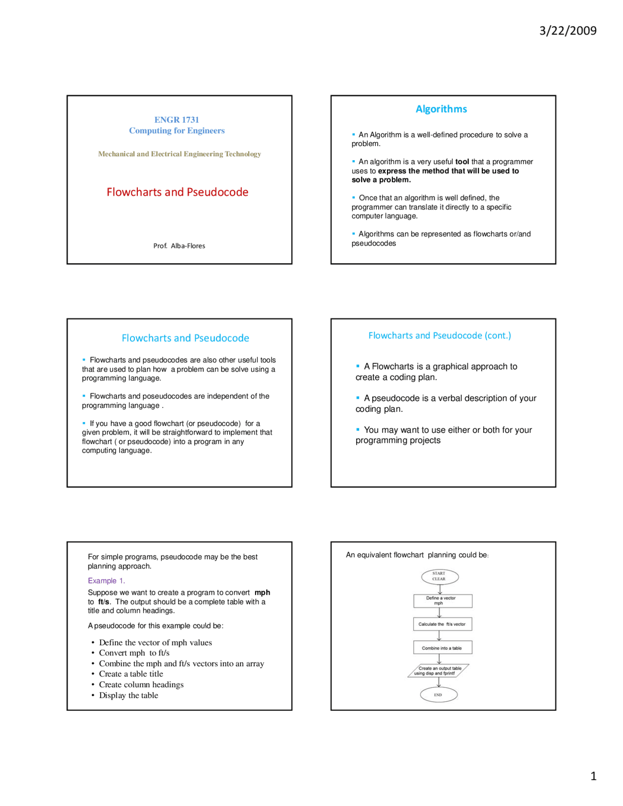 Flowcharts And Pseudocode Computing For Engineers Engr 1731 Docsity