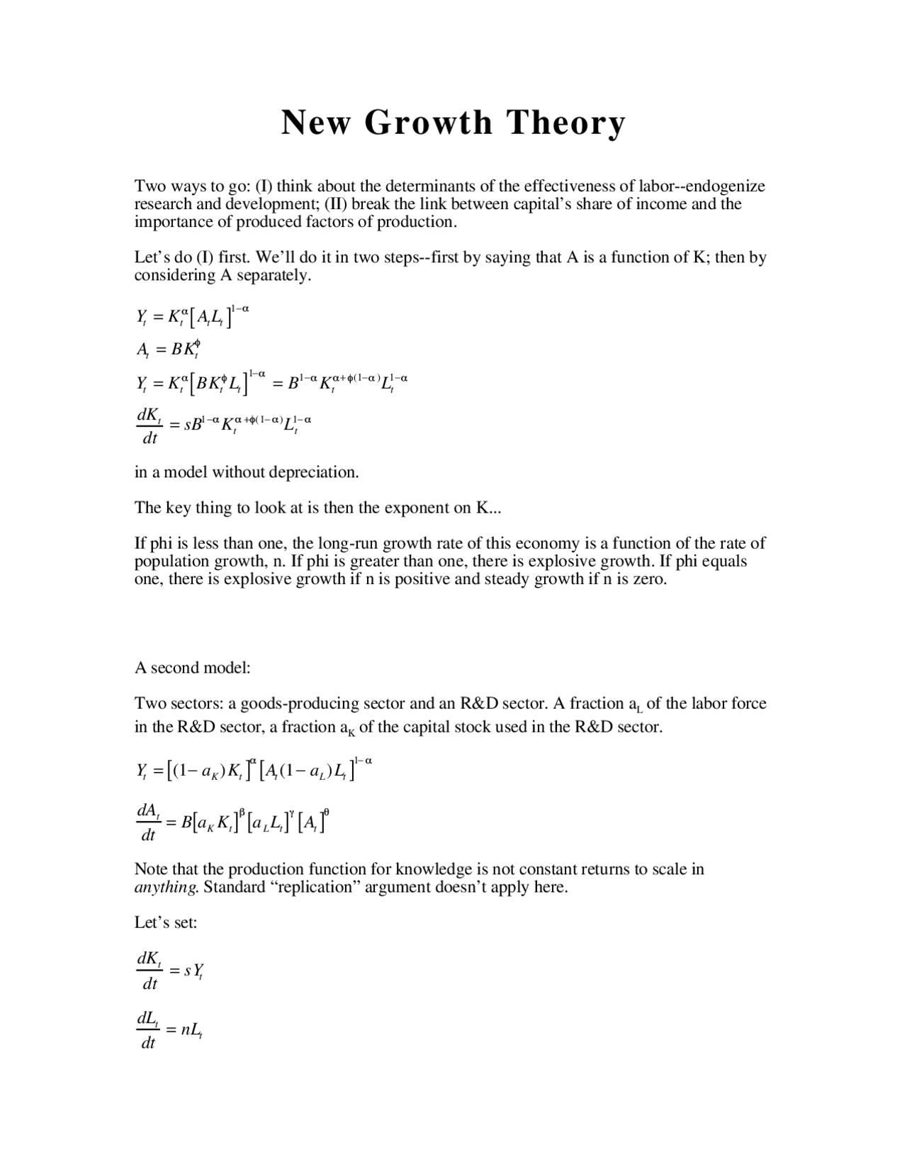 Assignment 6 For New Growth Theory Econ 161 Docsity