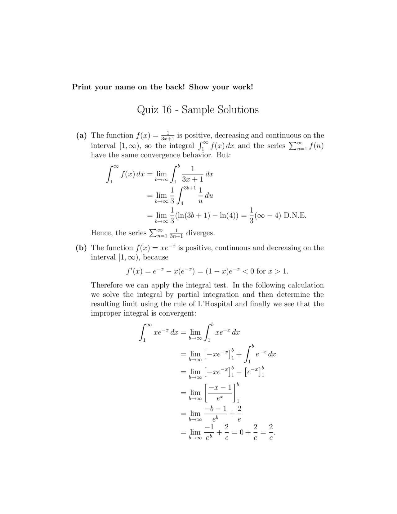 Solved Problems on Geometric Series - Quiz 16 | MATH 142 - Docsity