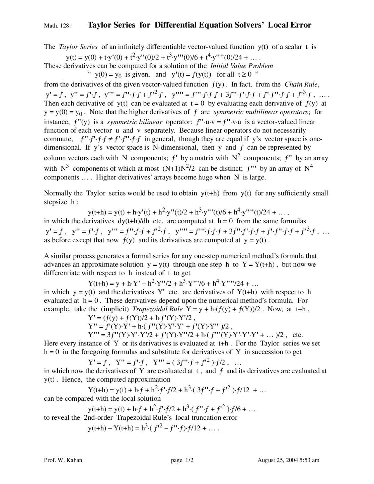 Taylor Series for Differential Equations Solvers’ Local Error | MATH ...