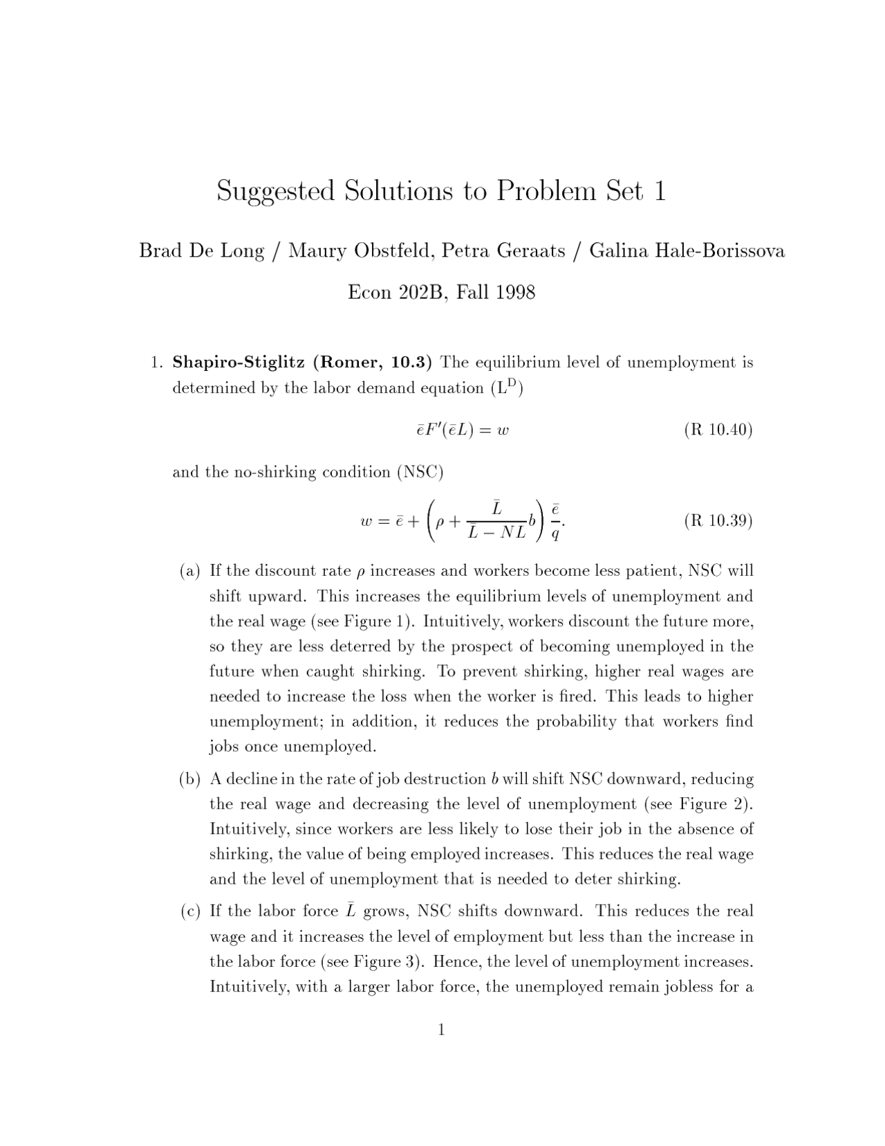 Solutions To Problem Set 1 Eastern Europe Econ 161 Docsity