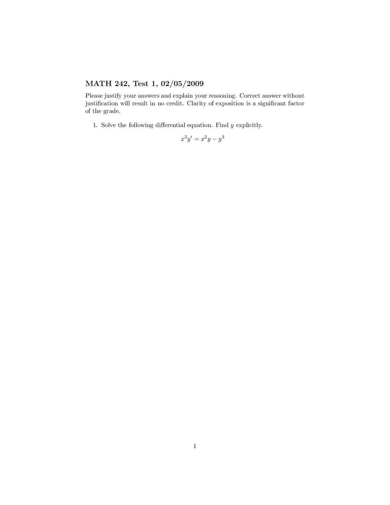 Practice Exam 1 - Elementary Differential Equations | MATH 242 | Exams ...