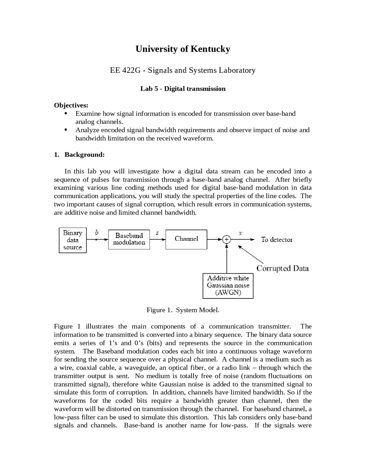 Digital Transmission - Systems and Signals Laboratory | EE 422G - Docsity