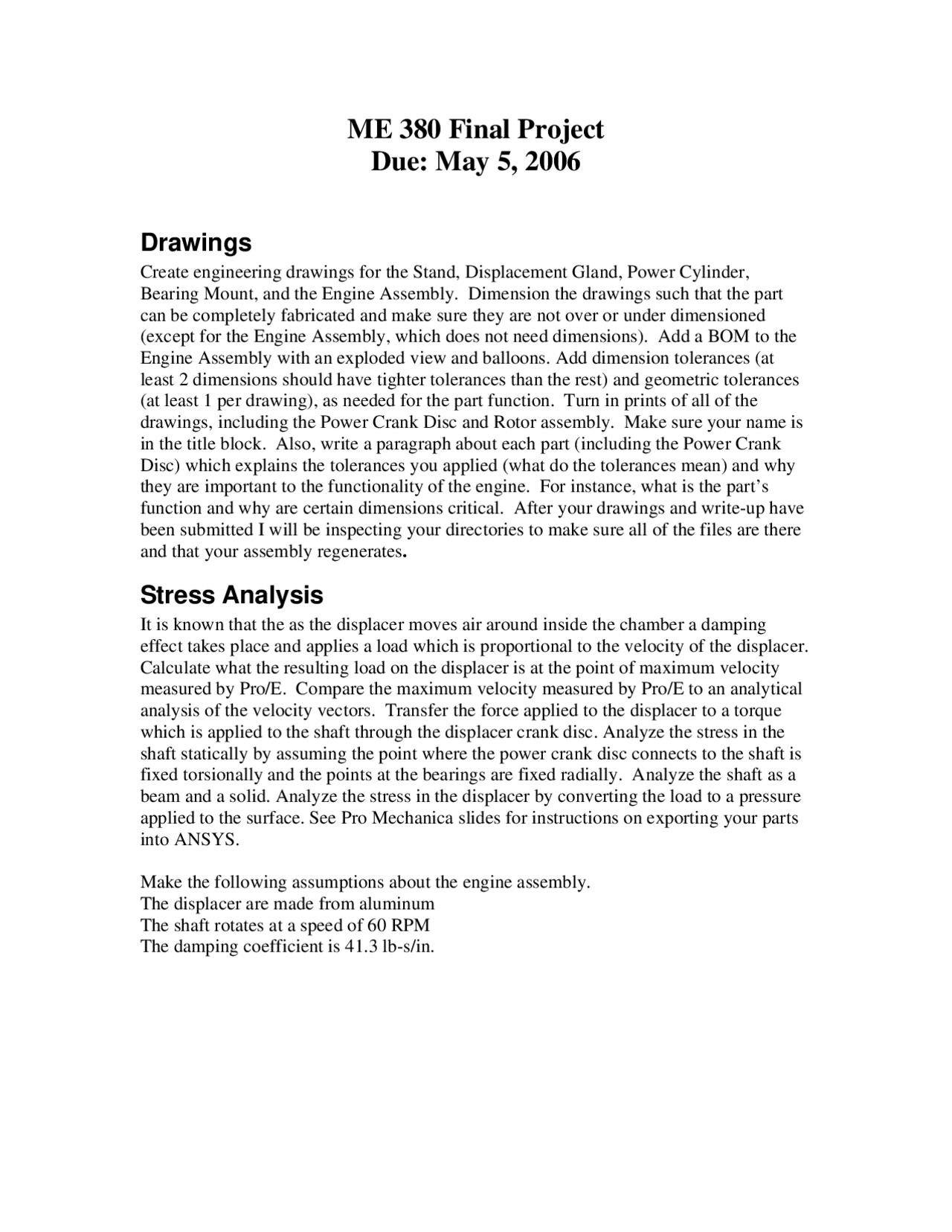 Stress Analysis And Drawings Project Me 380 Docsity