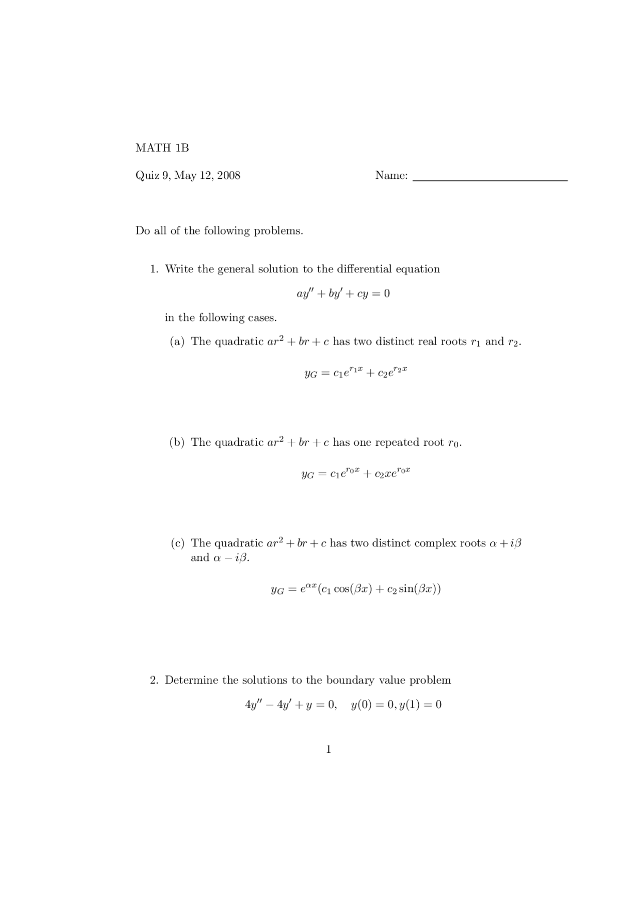 Quiz 9 For Differential Equations And Boundary Value Calculus Math