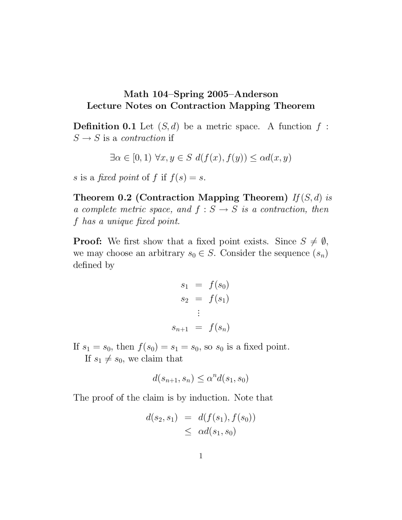 Notes On Contraction Mapping Theorem Introduction To Analysis Math