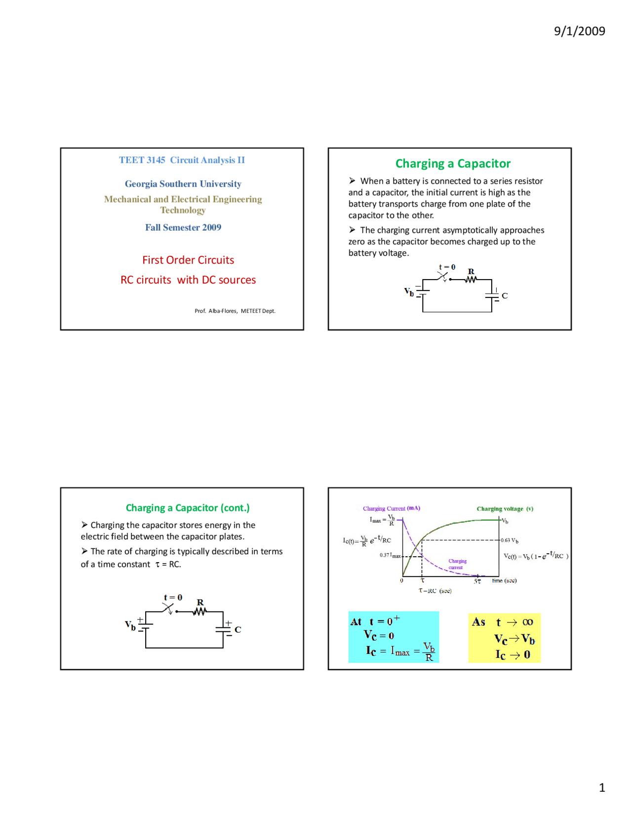 First Order Circuits RC Circuits with DC Source - Lecture Slides | TEET ...