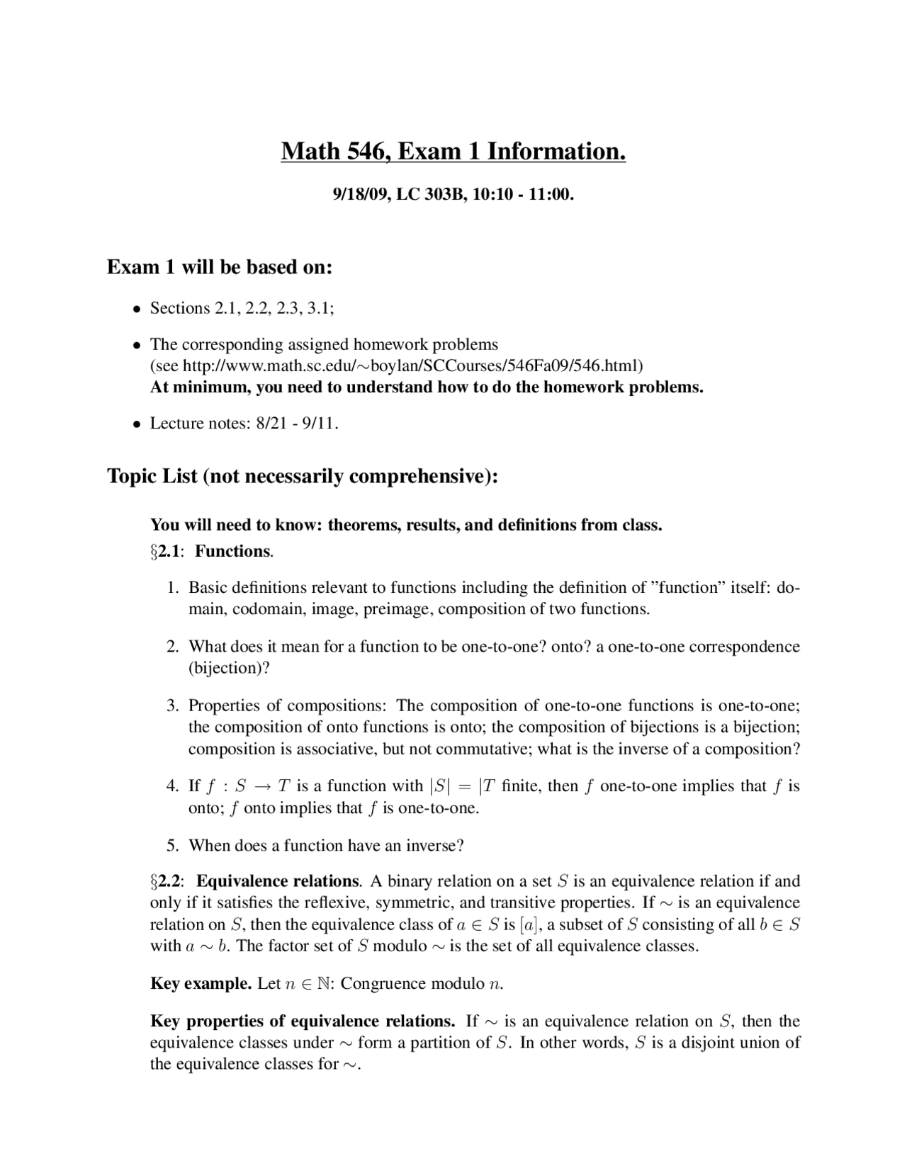 Review Sheet For Exam 1 Algebraic Structures I Math 546 Docsity