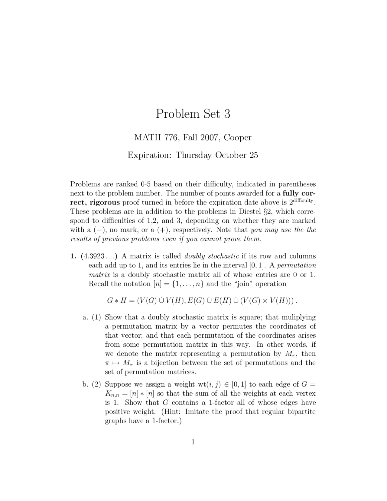 8 Problems On Graph Theory I Problem Set 3 Math 776 Docsity