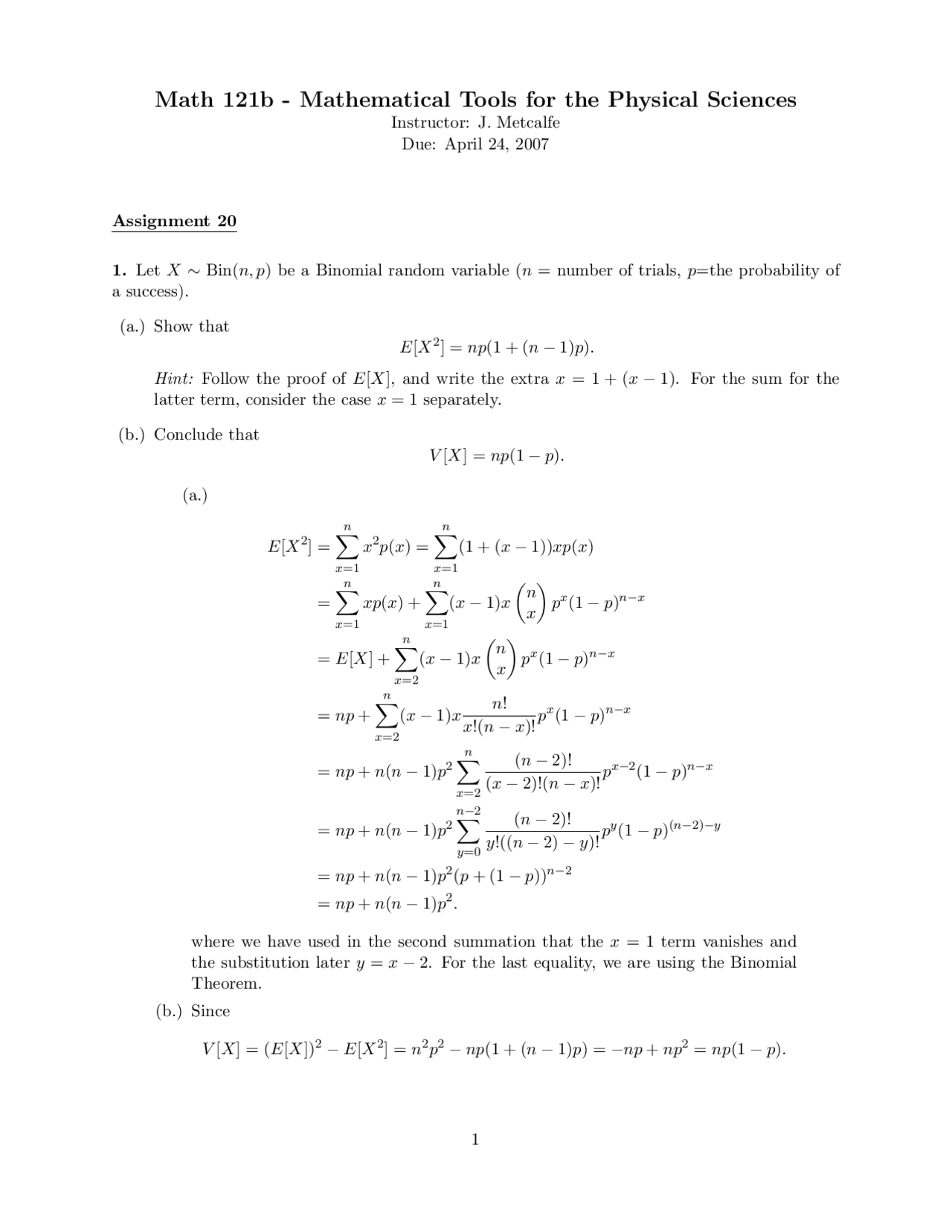 3 Solved Problems On Binomial Random Variable Assignment Math 121b