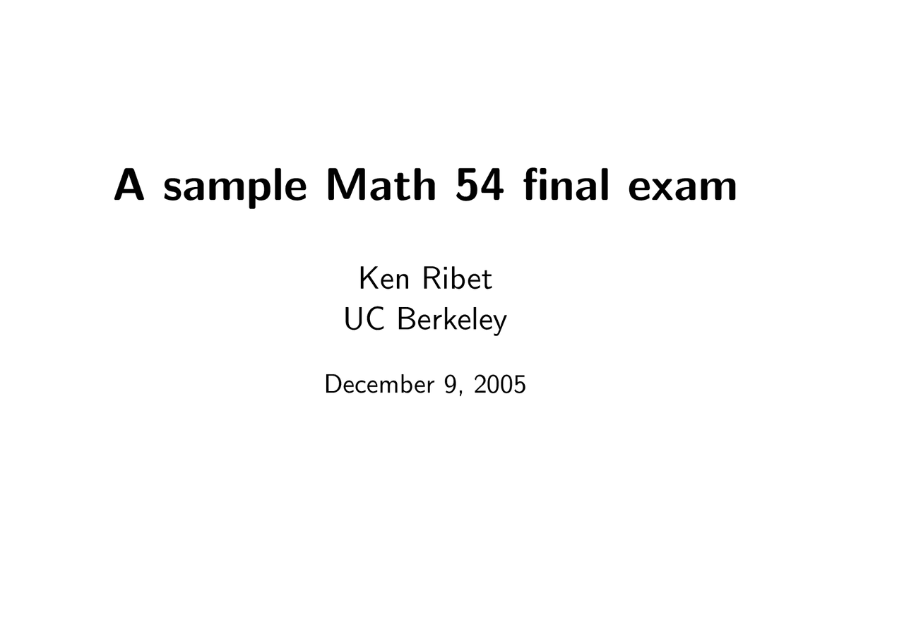 Final Exam Linear Algebra And Differential Equations Math 054 Docsity