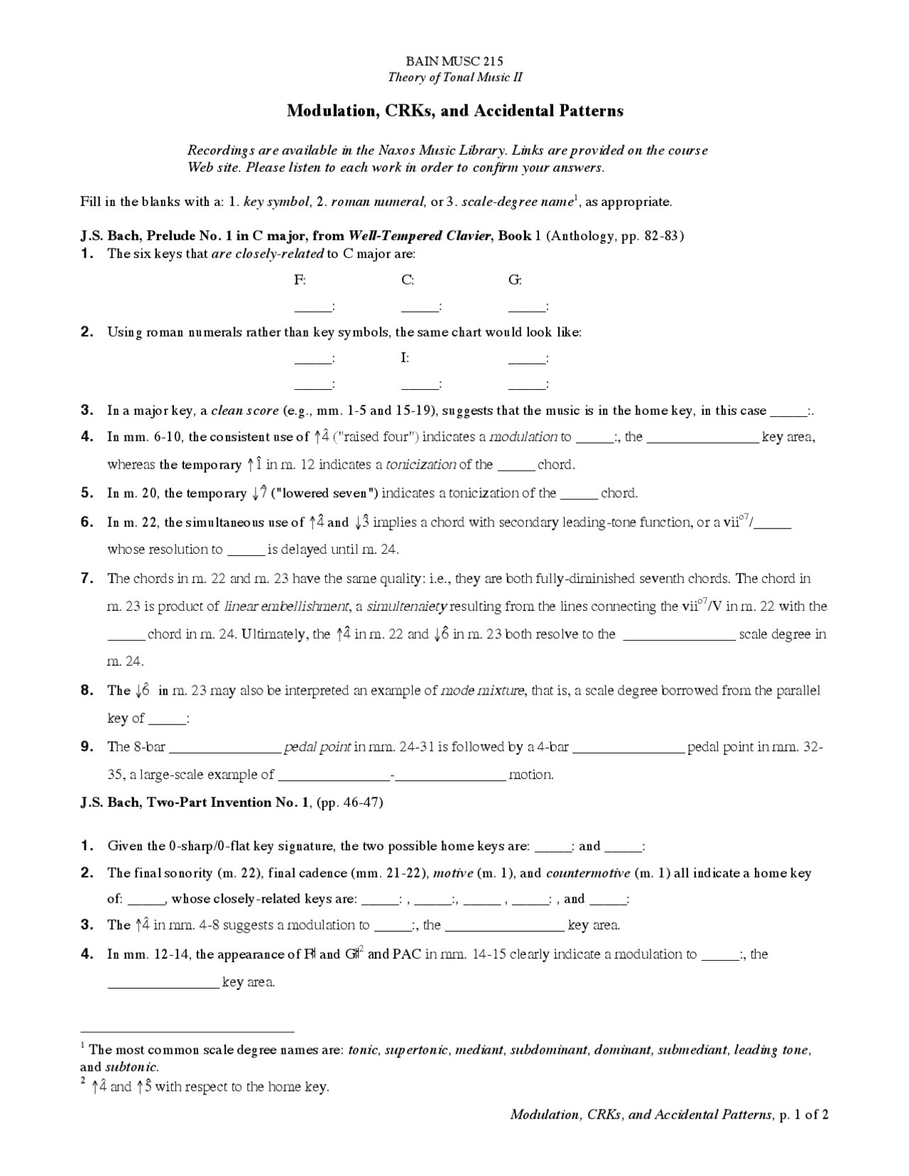 Questions For Assignment Music Theory Iii Musc 215 Docsity