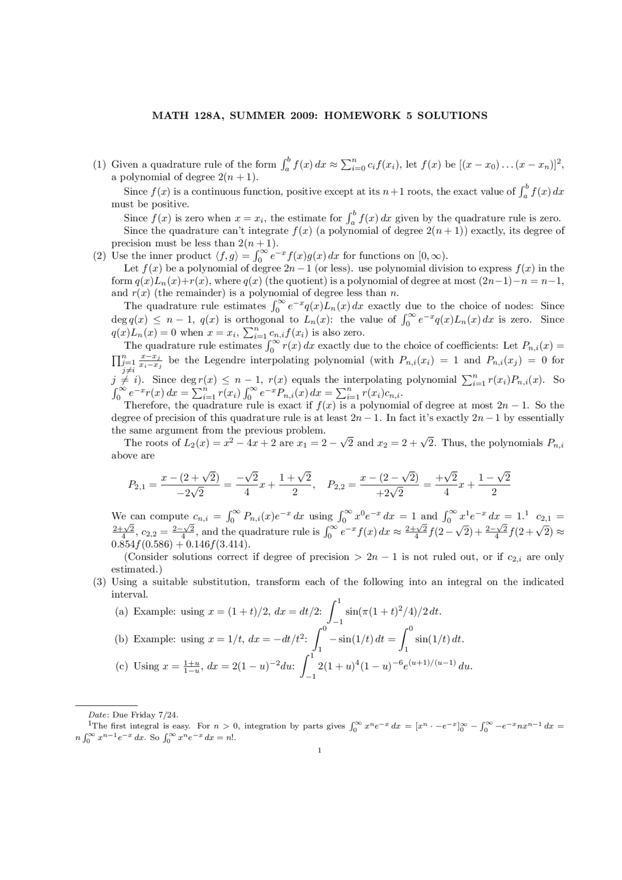 Homework 5 Solutions Numerical Analysis Math 128a Docsity