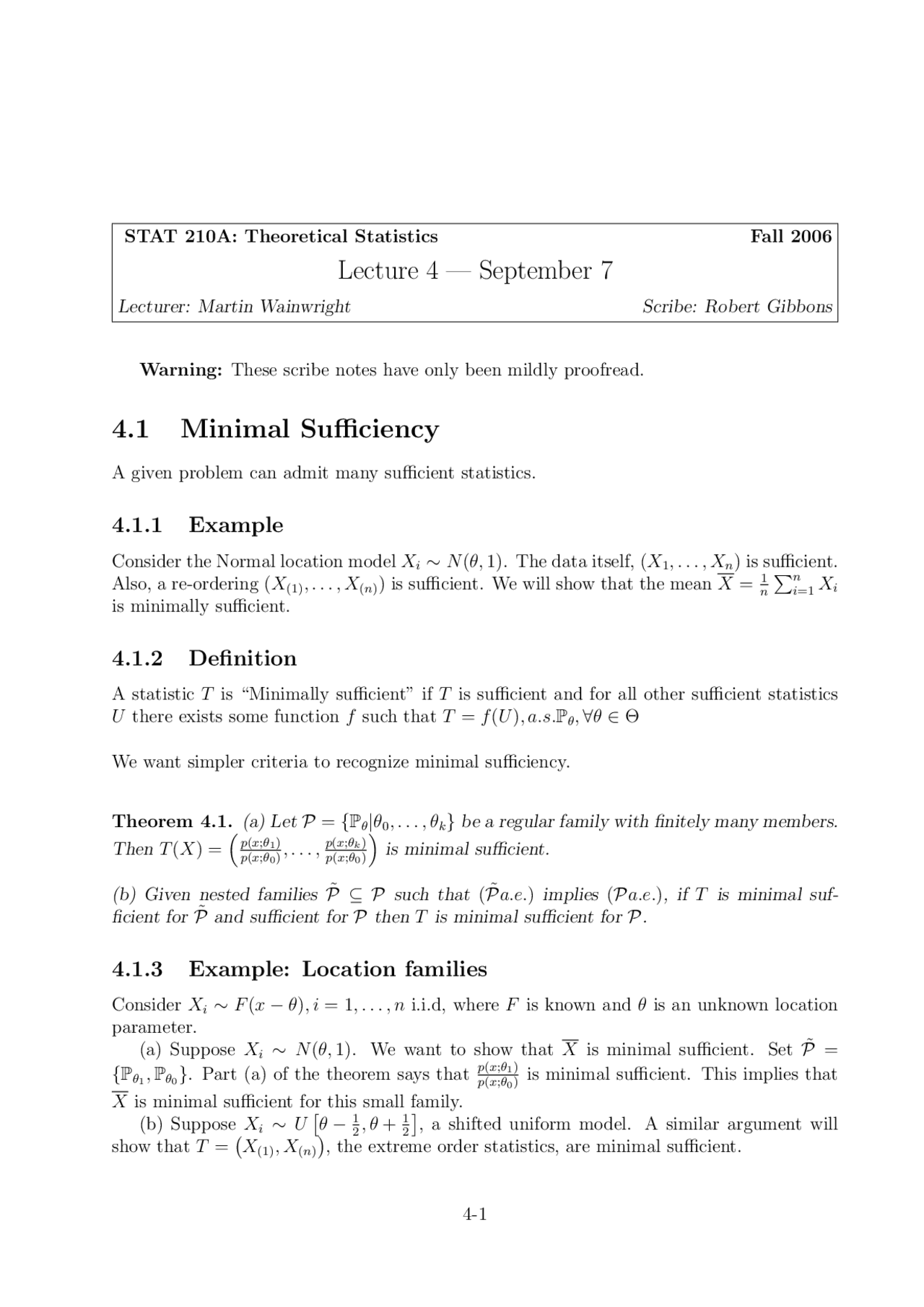 Lecture Notes On Theoretical Statistics Stat 210a Docsity