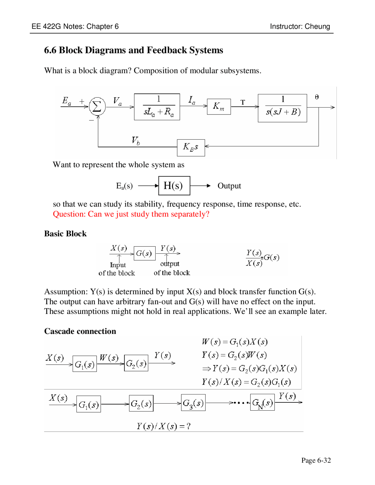 Block Diagrams and Feedback Systems - Lecture Notes | EE 422G - Docsity