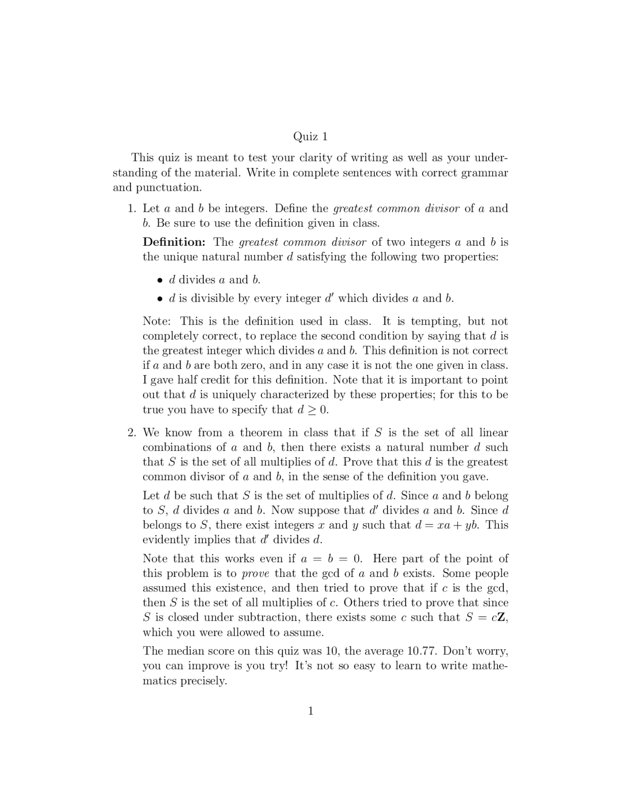 Review For Quiz Introduction To Abstract Algebra Math 113 Docsity