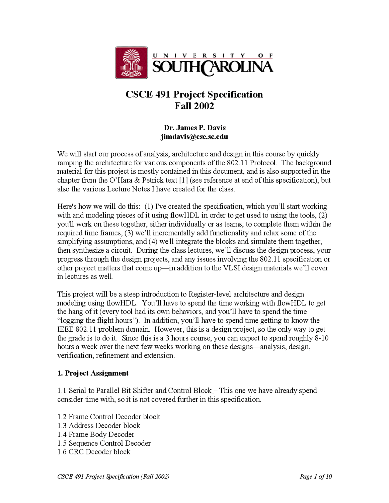 Project Specification Capstone Computer System Project 2002 Csce